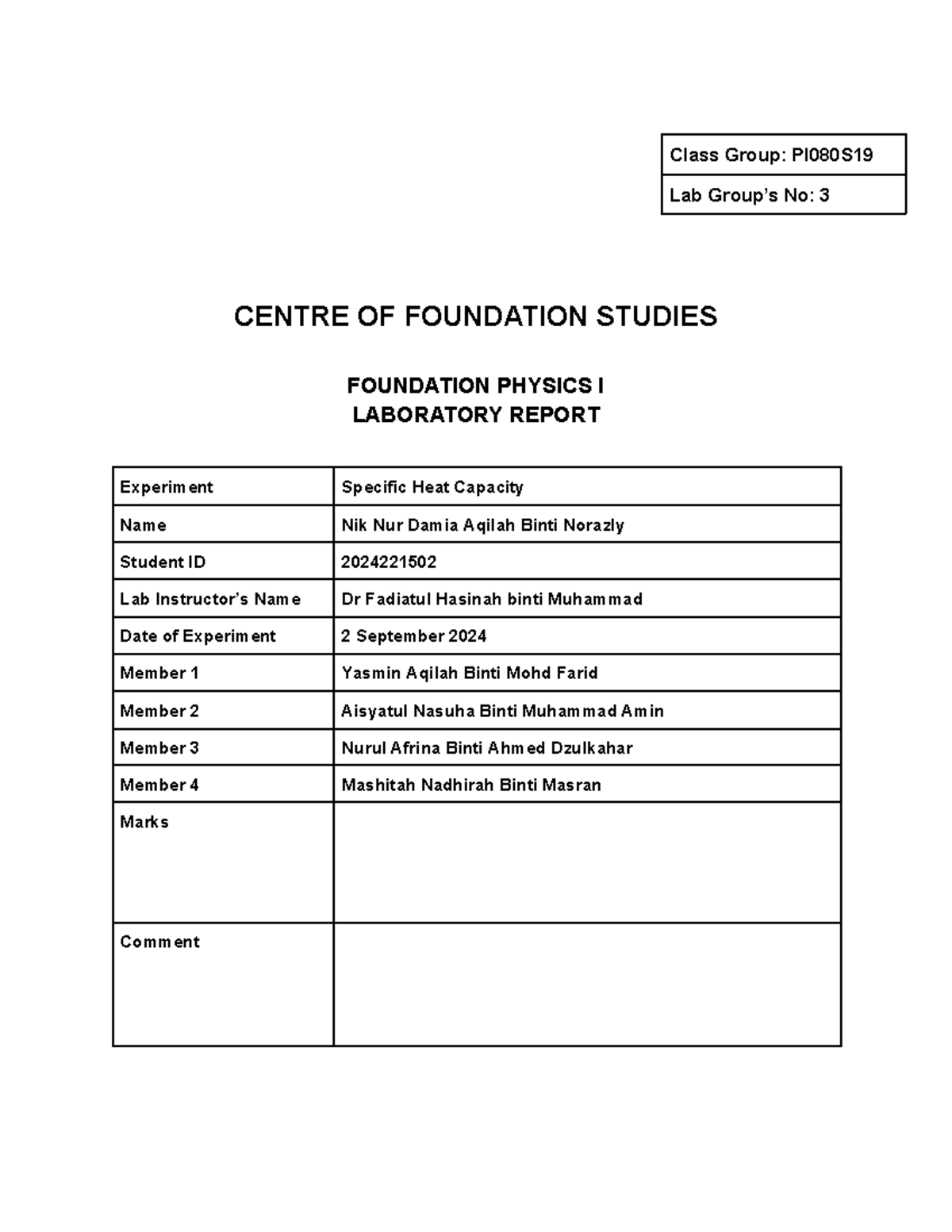 PHY091 Lab Report: Measuring Specific Heat Capacity of Metals - Studocu