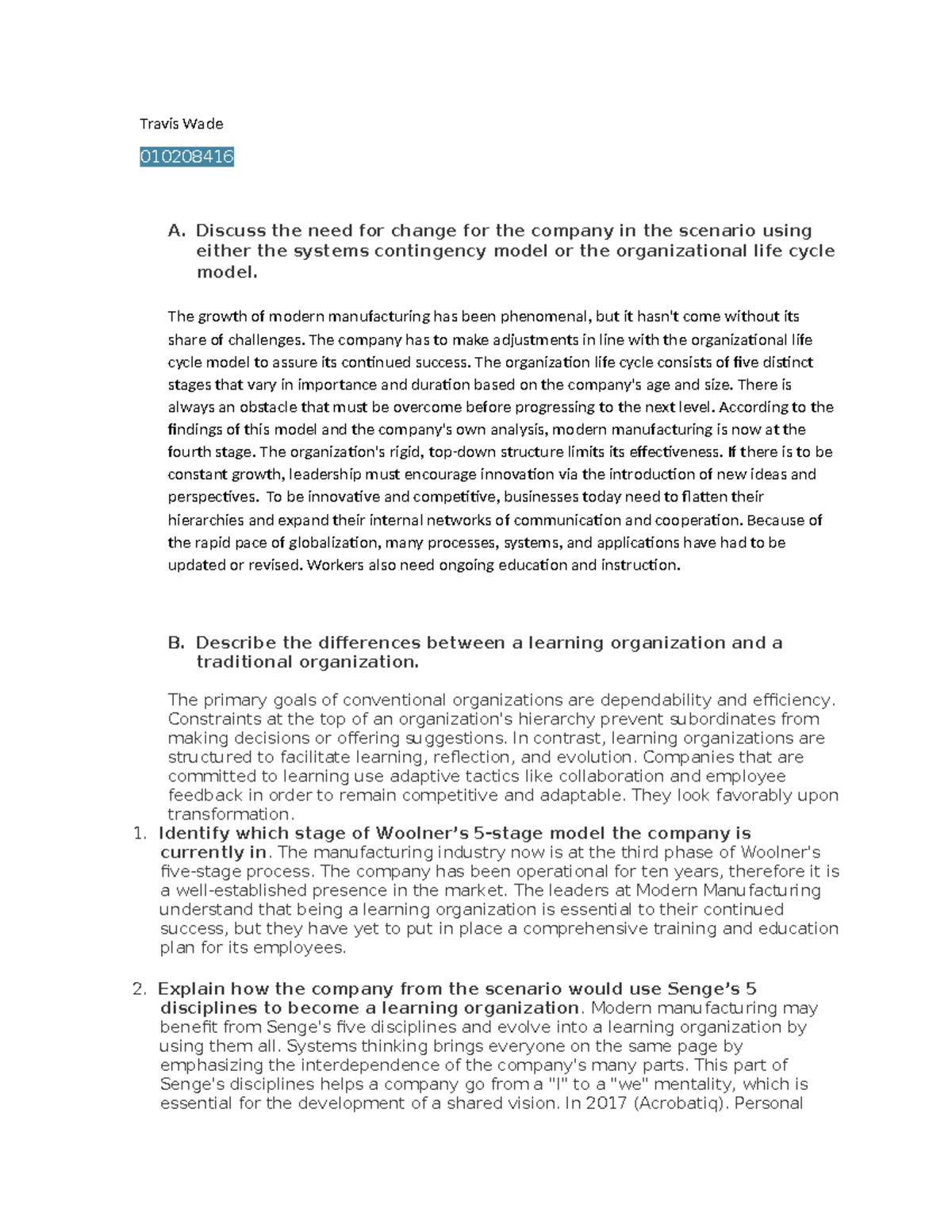 Change Management C721: Task 1 Submission on Organizational Change ...