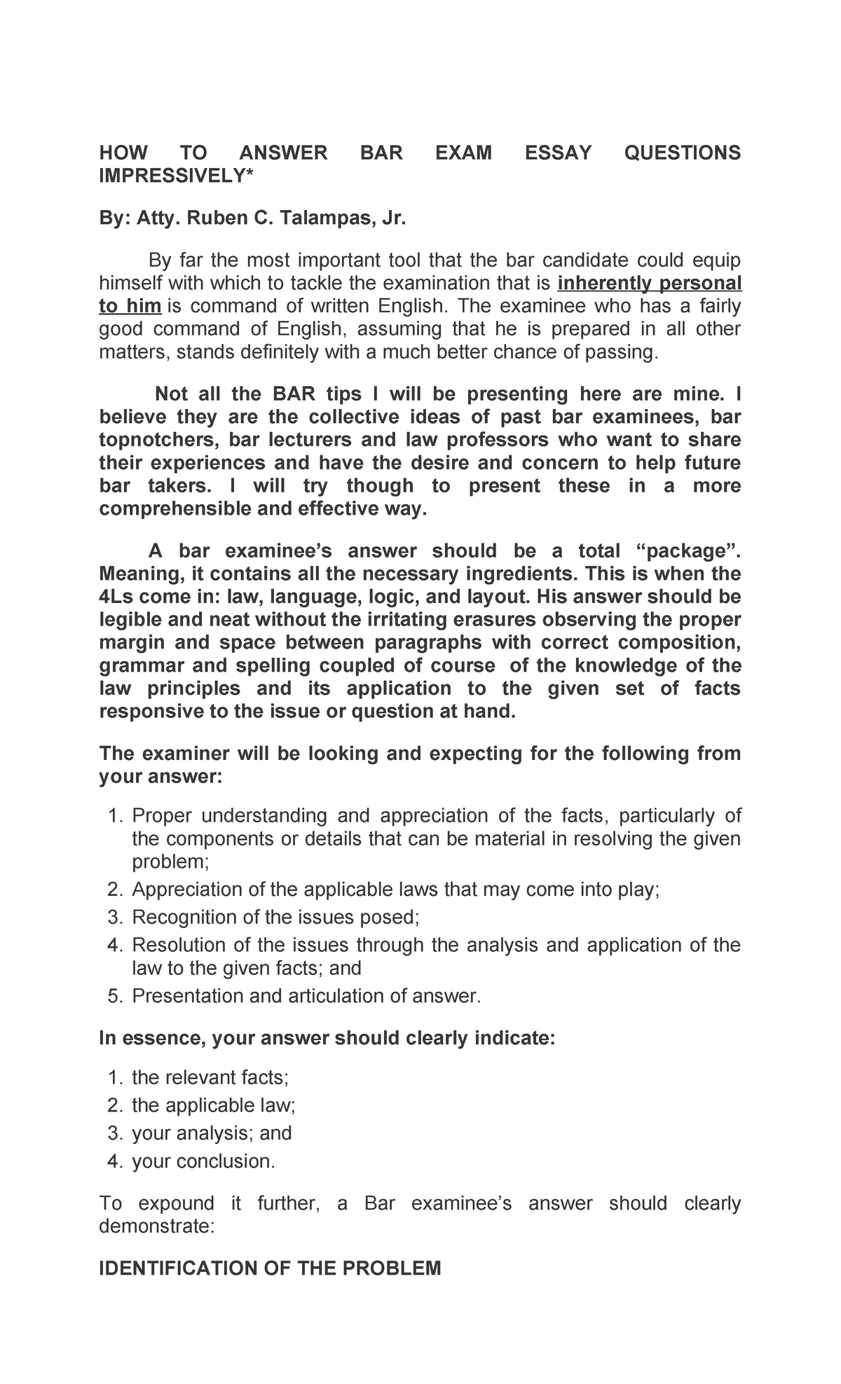 Bar Exam Essay Questions: Tips & Strategies for Success - Studocu