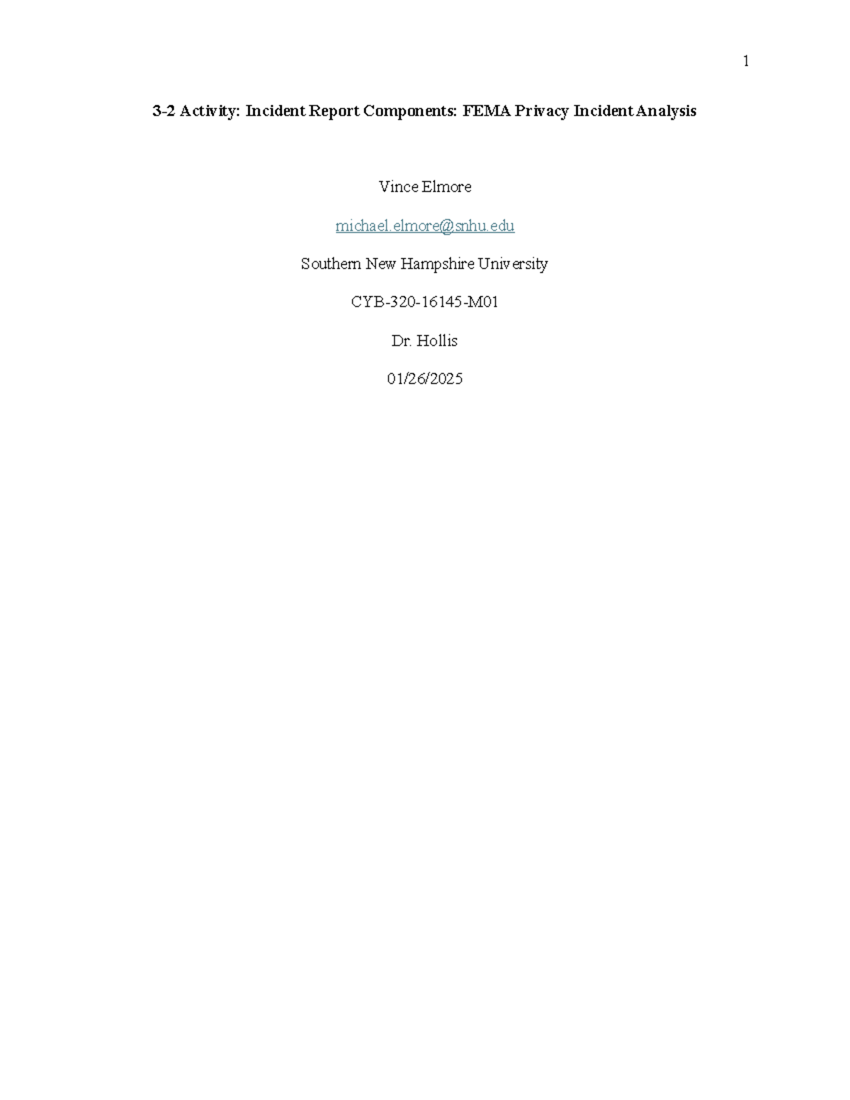 3-2 Activity: Analysis of FEMA Privacy Incident & Security Enhancements ...