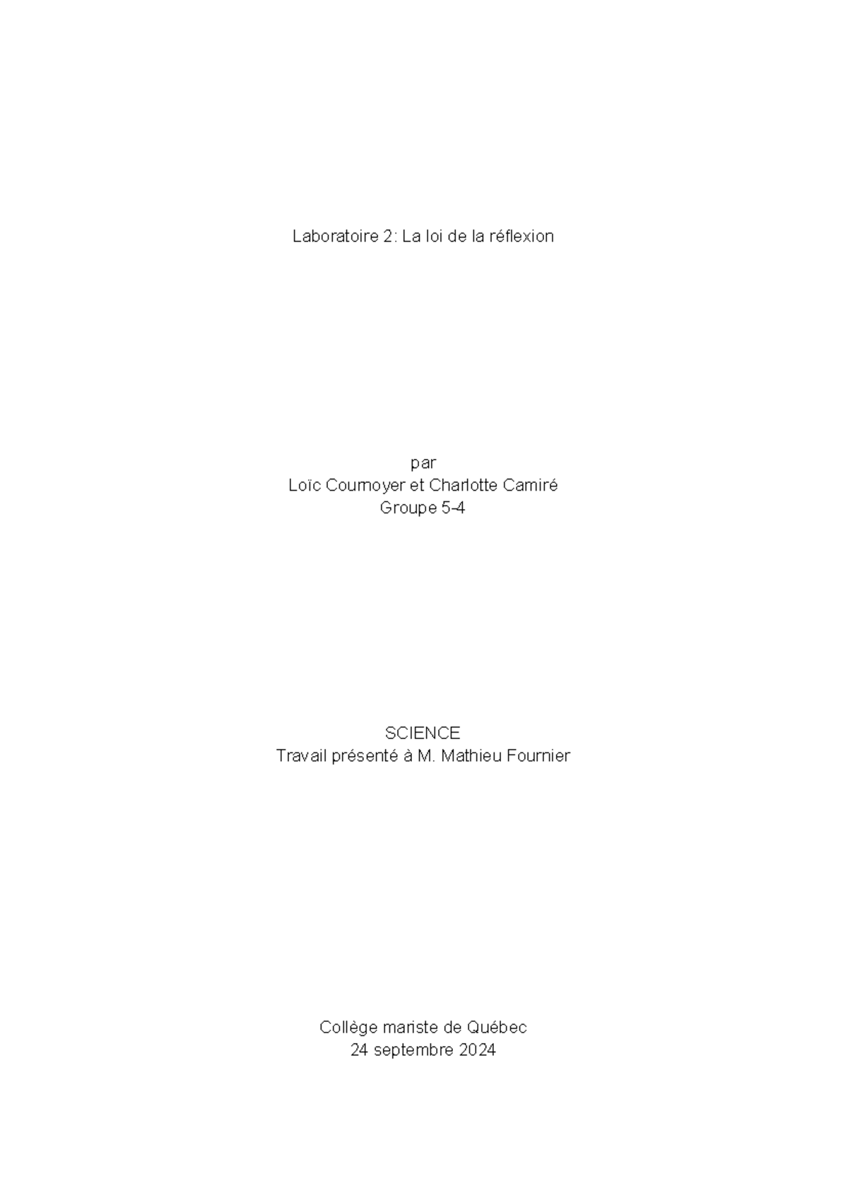 Laboratoire 2 : La loi de la réflexion et ses résultats expérimentaux ...