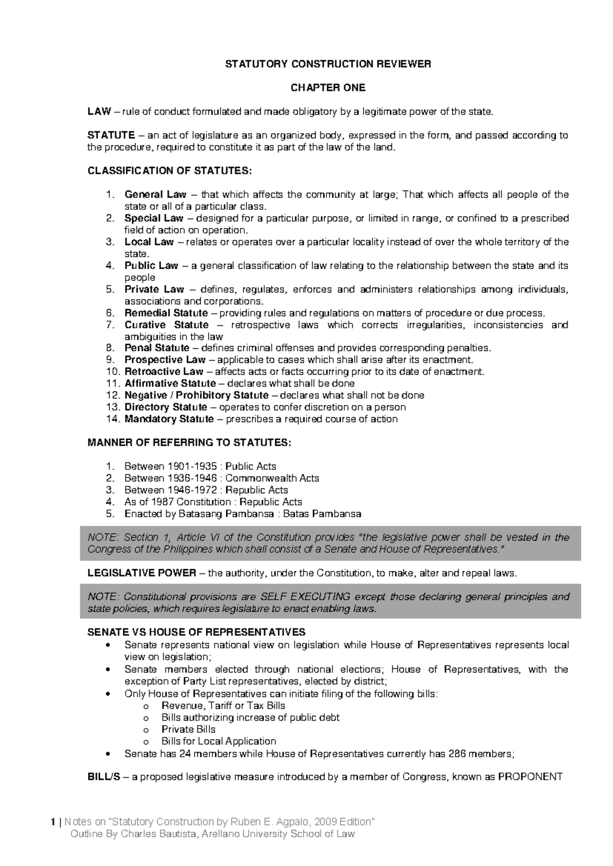Statutory Construction Reviewer Outlined from Agpalo - 1 | Notes on ...