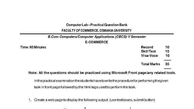 E-Commerce Practical Question Bank 251029 - Web Development Tasks - Studocu