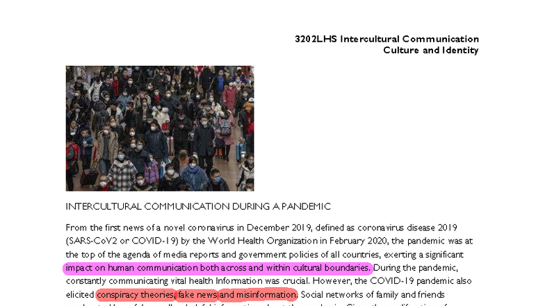 3202LHS Case Study: Intercultural Communication During a Pandemic - Studocu