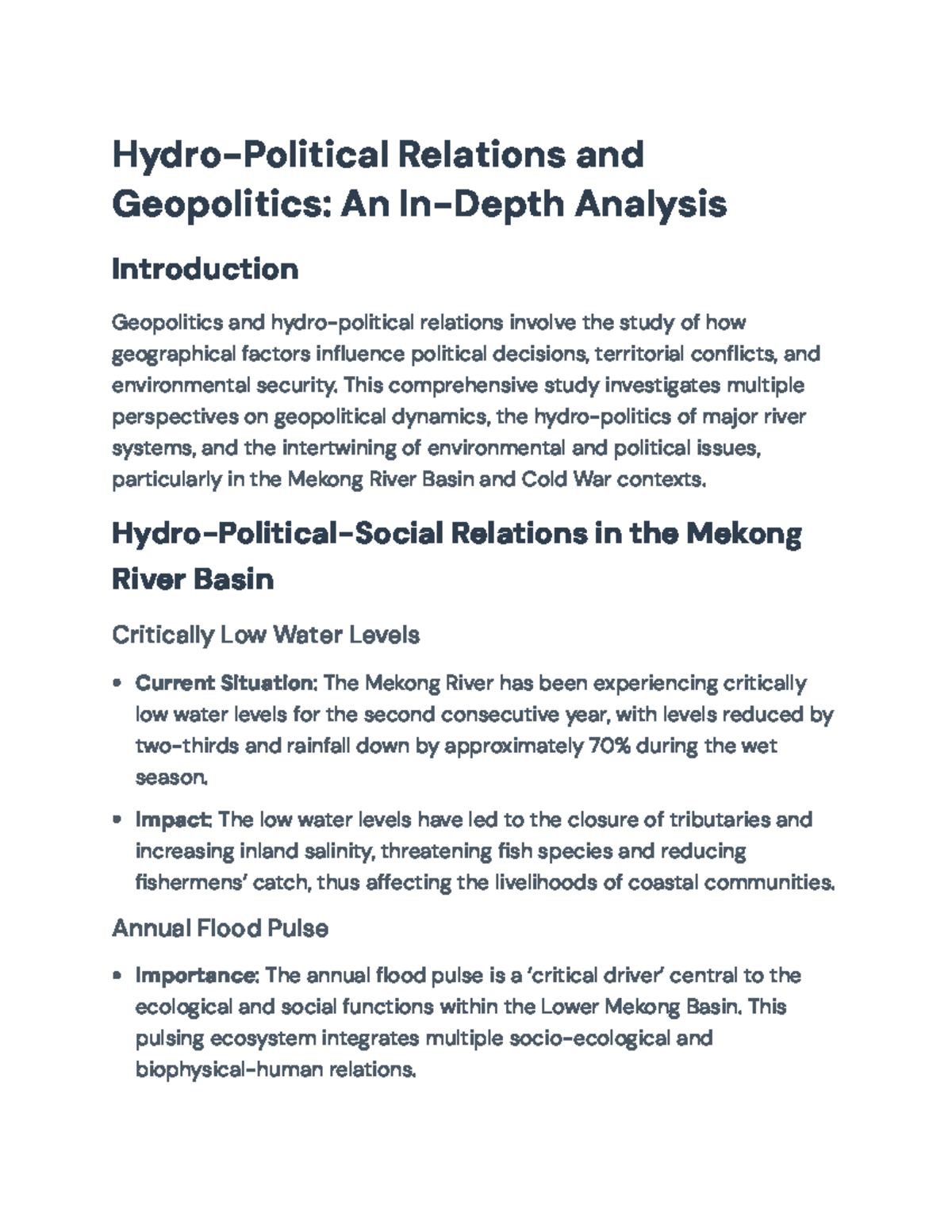 Geopolitical Dynamics and Hydro-Political Relations in the Mekong Basin - Hydro-Political ...