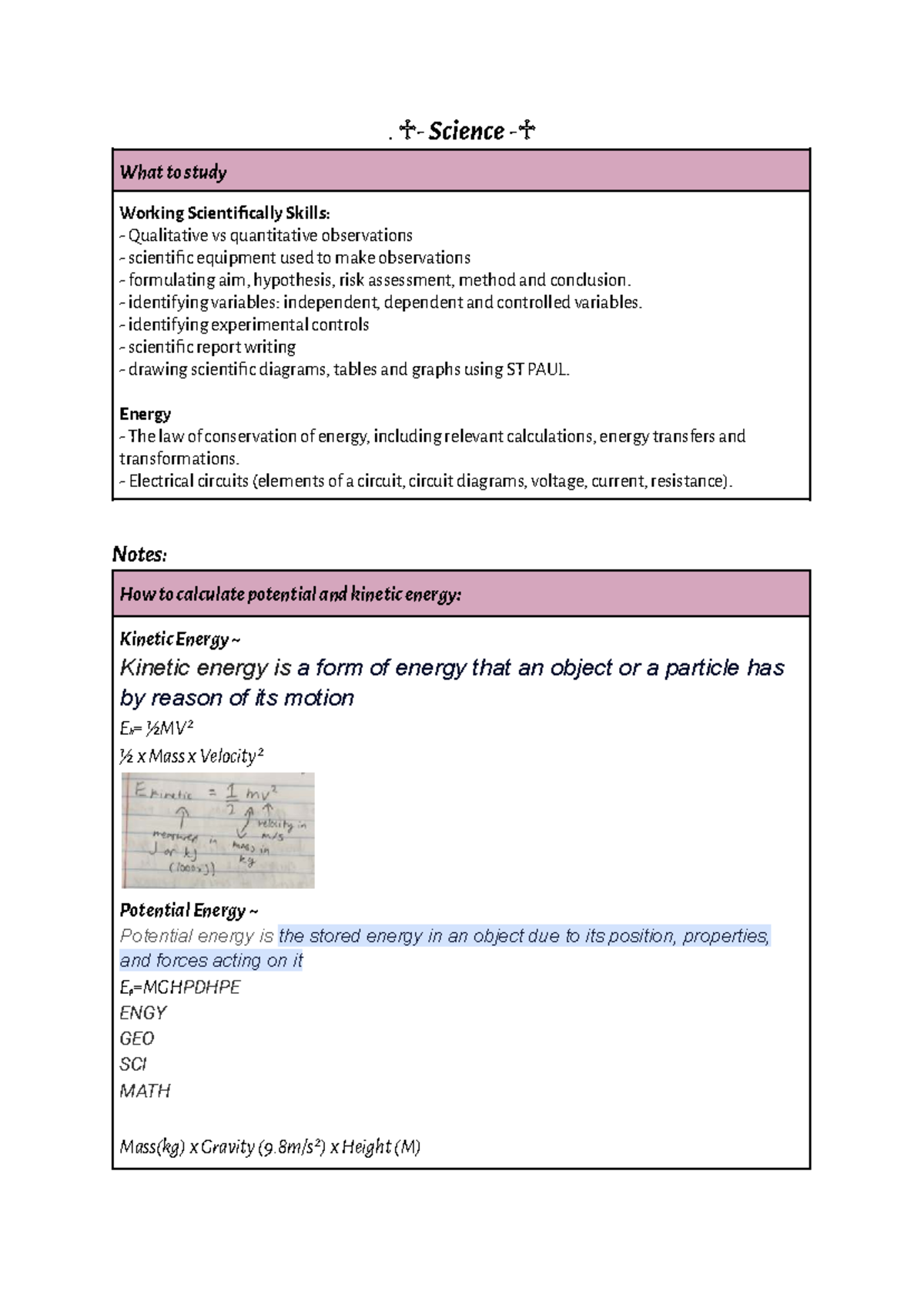 Study Notes for Year 9 Science: Energy, Circuits, and Observations ...