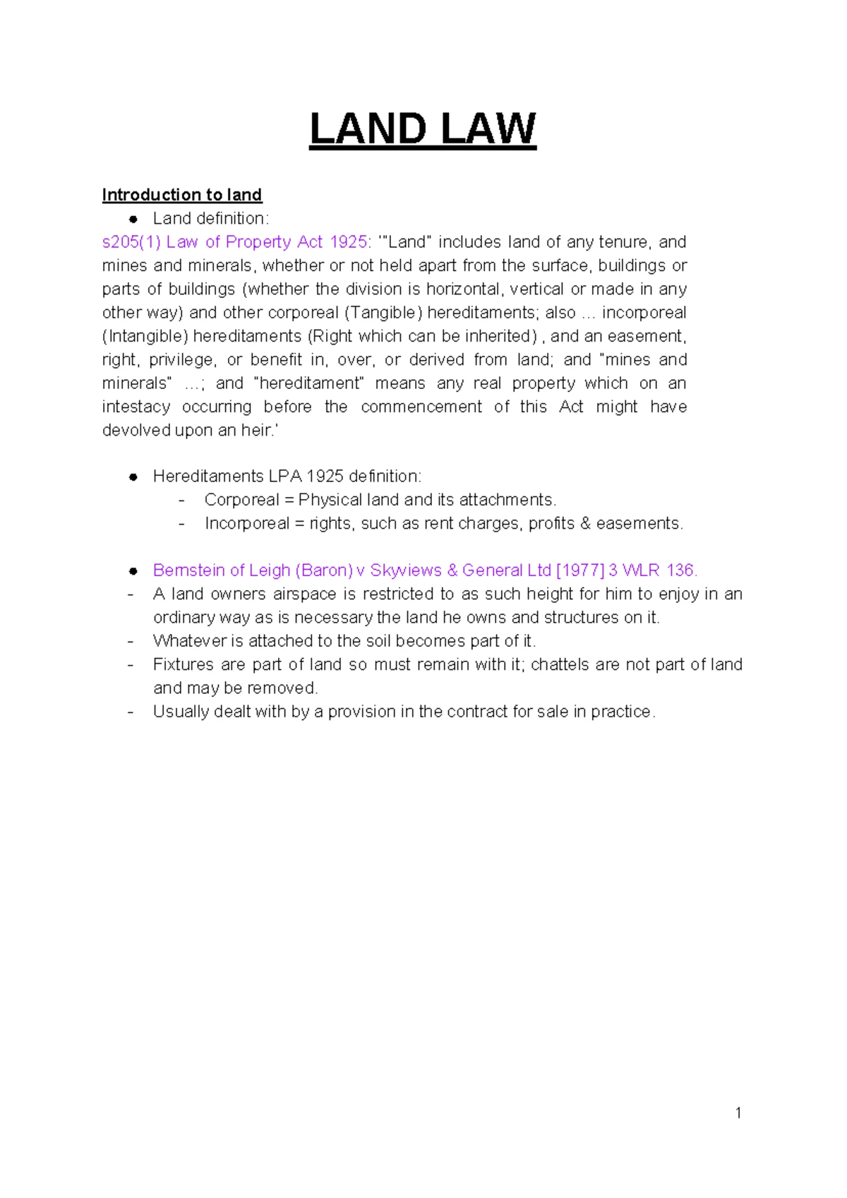 LAW505 Week 3 Covenants Key Cases - LAW505: Land Law and Conveyancing ...
