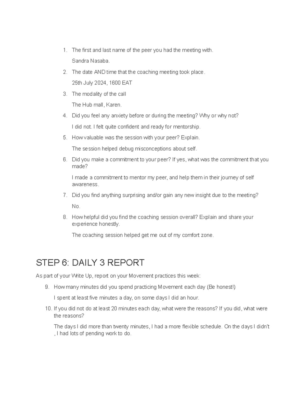 PEER Foundations Milestone Reflection and Movement Practices Report ...