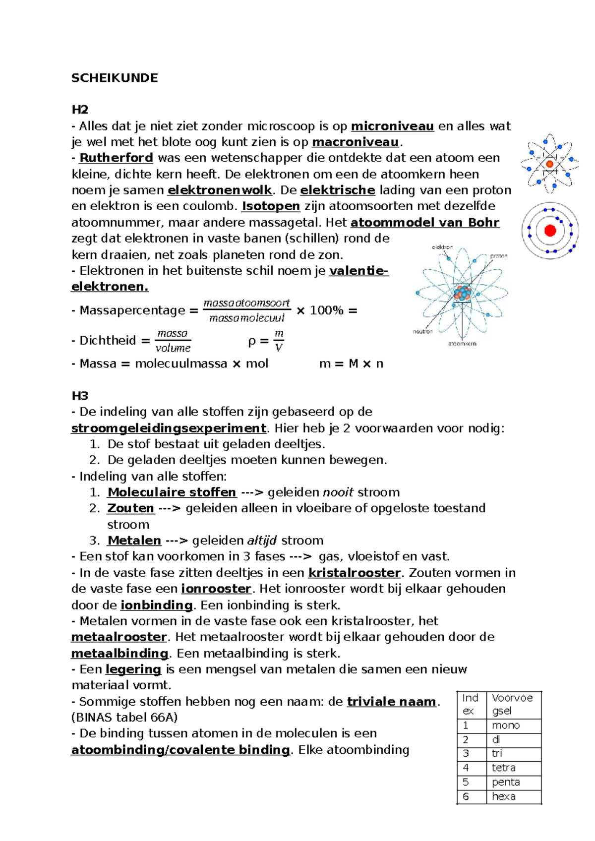 SCHEIKUNDE H2 Samenvatting van Belangrijke Concepten en Formules ...