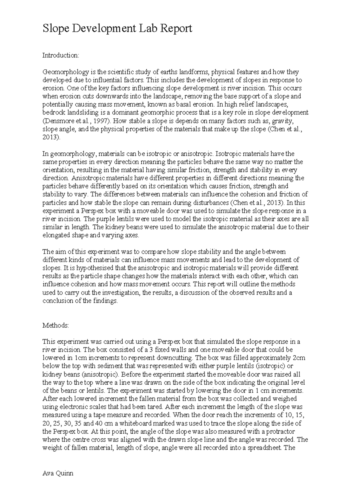 GEOG101 Slope Development Lab Report: Effects of Material Properties ...