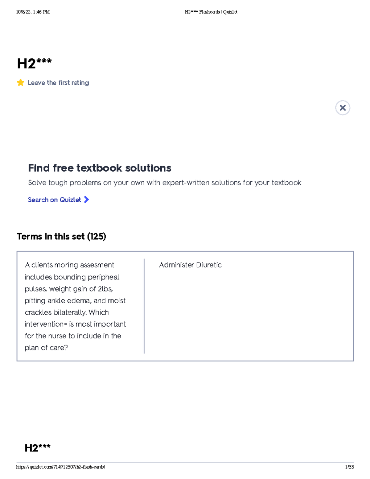 H2 Nursing Flashcards Quizlet Set 2 for Exam Preparation - Studocu