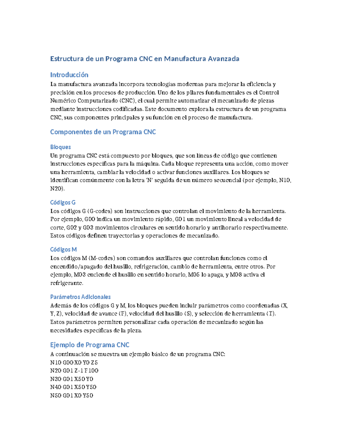 Estructura de un Programa CNC en Manufactura Avanzada - Studocu