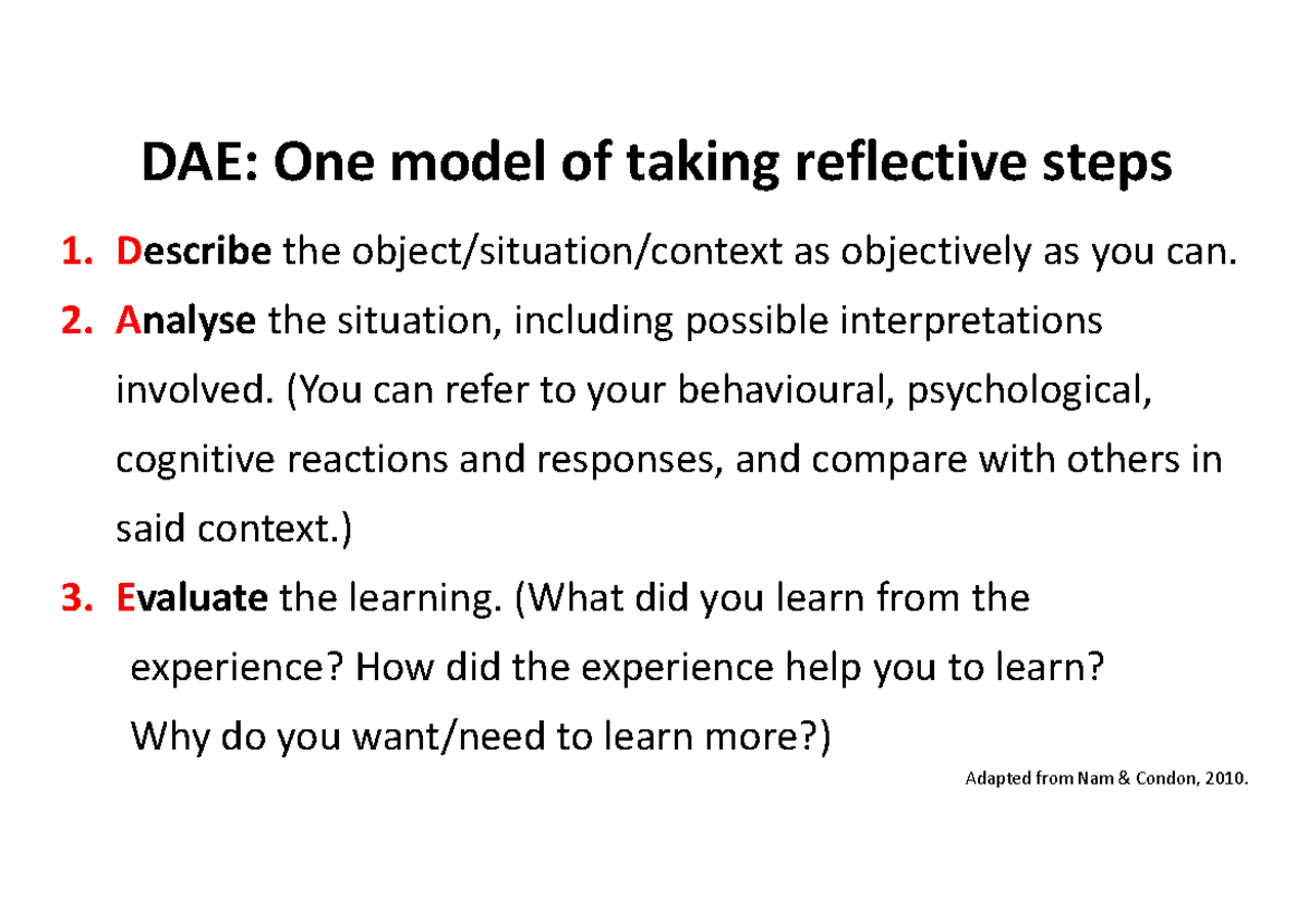 DAE: Reflective Steps Analysis and Learning Evaluation - Studocu