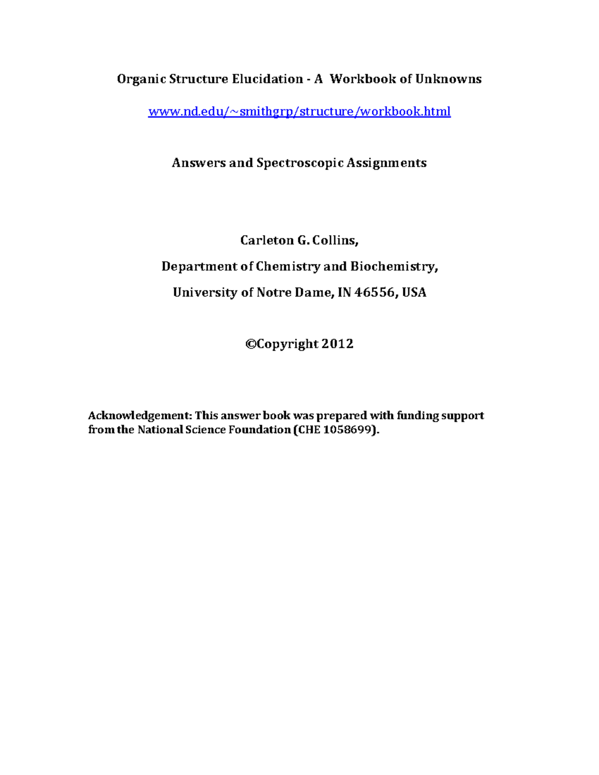 Organic Structure Elucidation Workbook - Notre Dame Unknowns (CHE ...