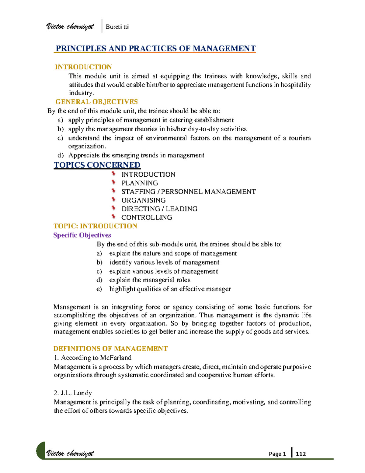 Principles and Practices of Management (Module 111) - Course Notes ...