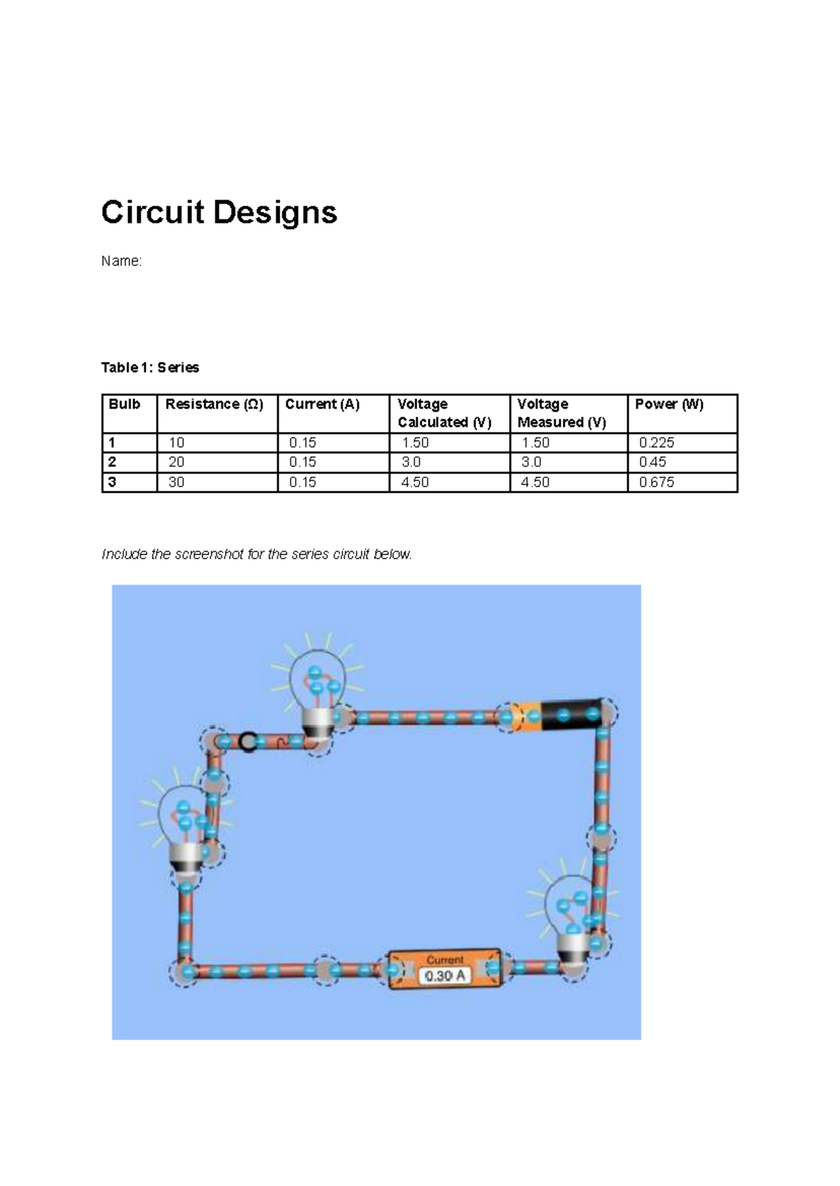 Physics 4.05 Lab: Circuit Design Observations in Series & Parallel - Studocu