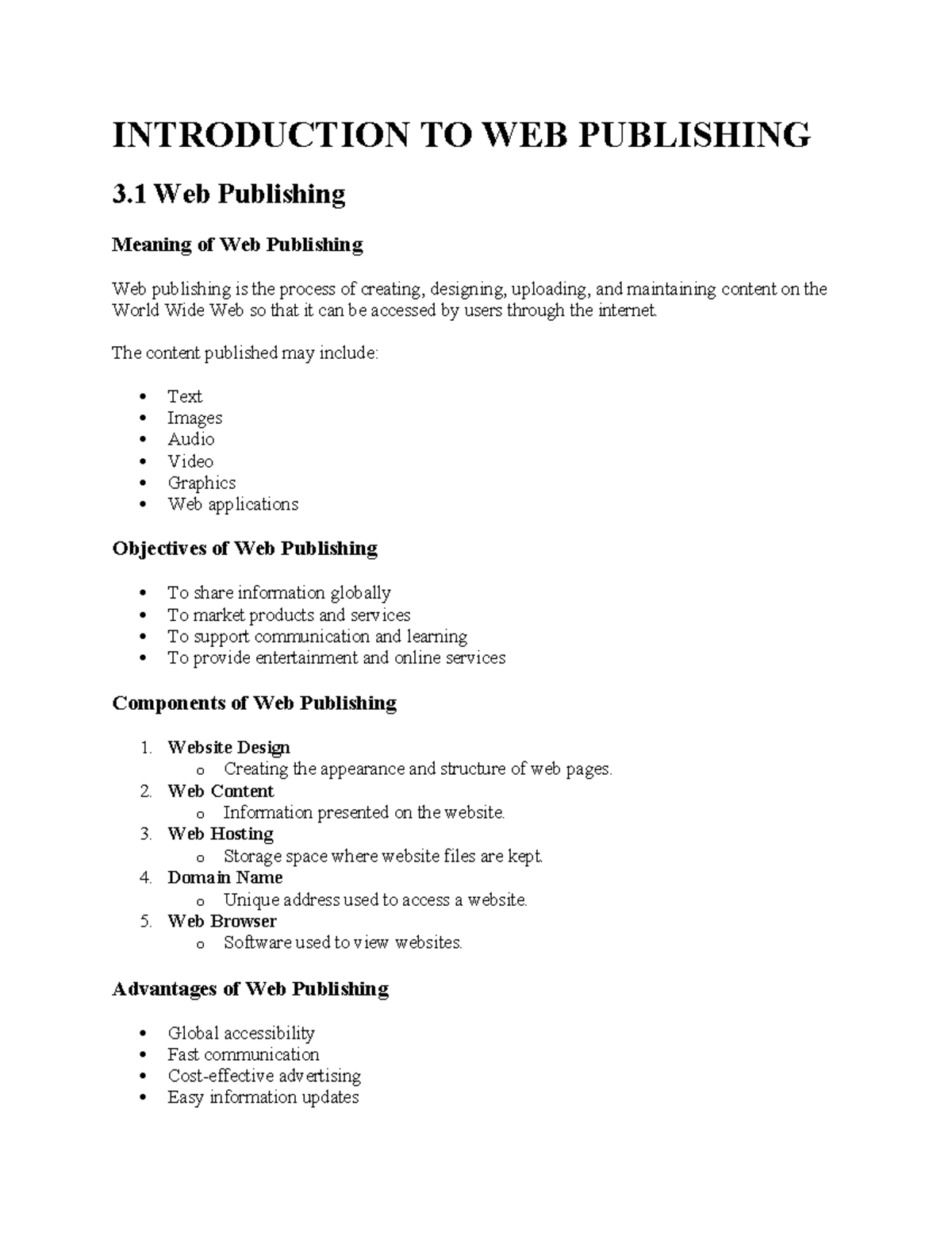 Lecture: Introduction to Web Publishing (Course Code 3.1) - Studocu