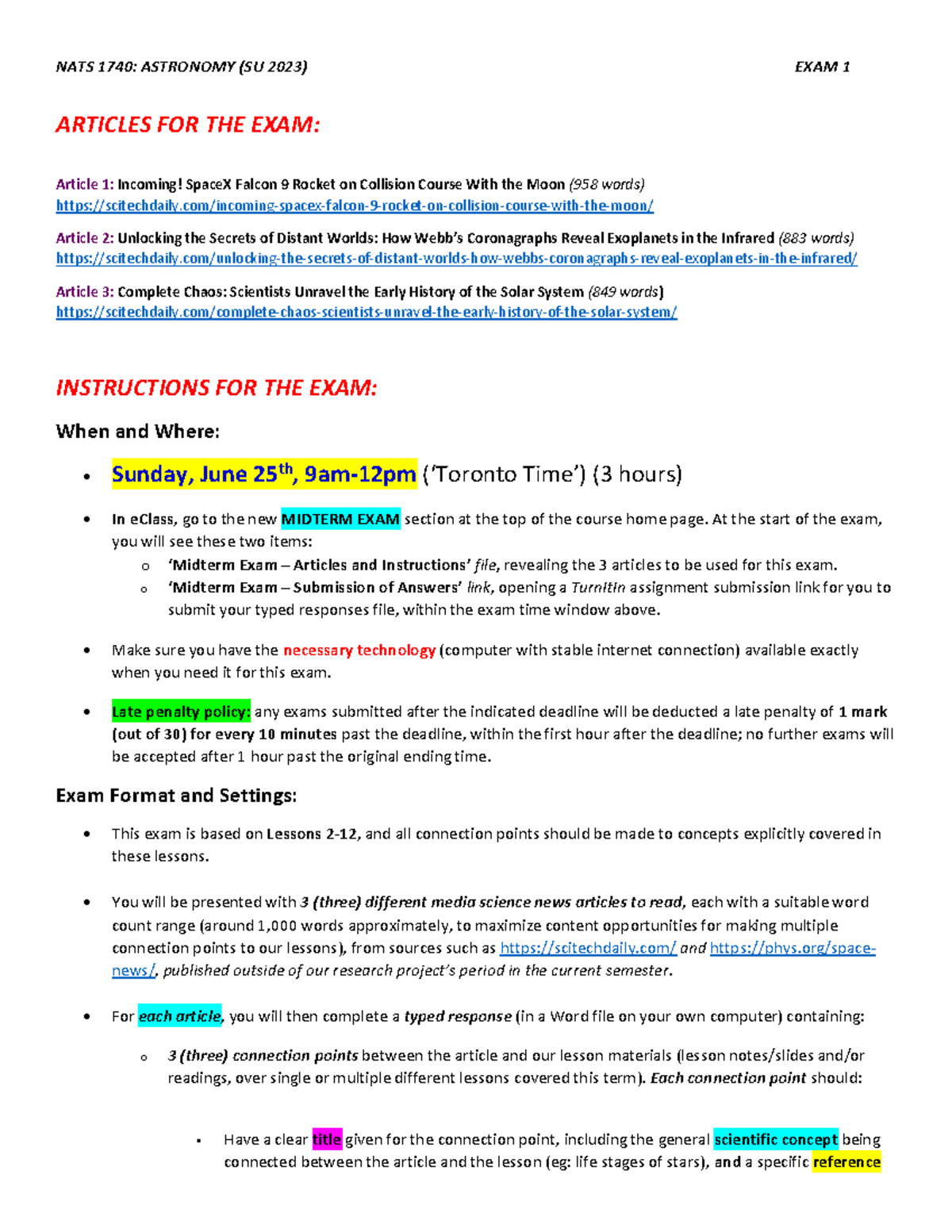 NATS 1740: ASTRONOMY MIDTERM EXAM 1 ARTICLES & INSTRUCTIONS - Studocu