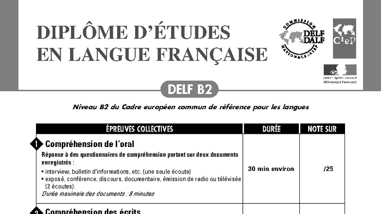 DELF B2 Épreuve Collective: Compréhension et Production Écrite - Studocu