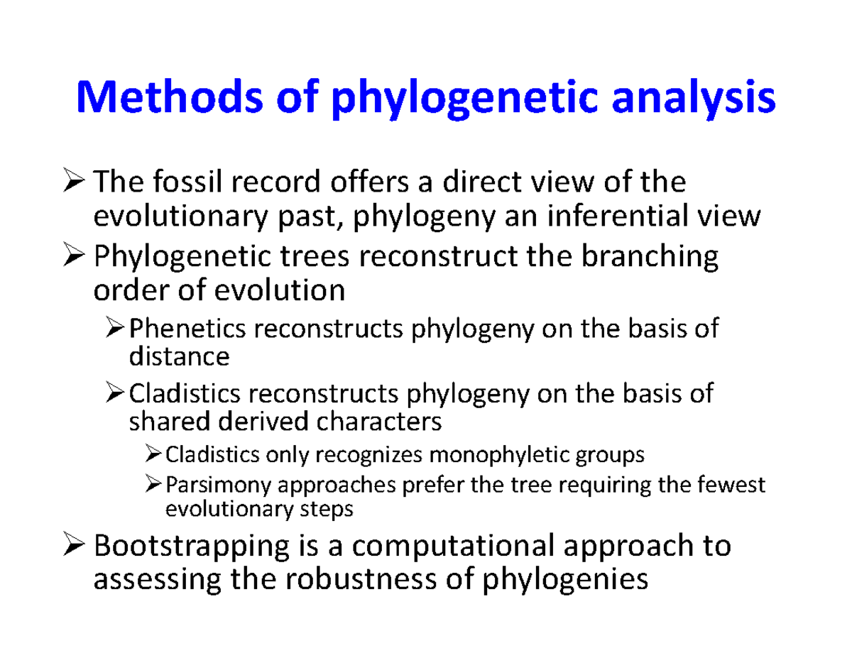 Lec 11: Methods of Phylogenetic Analysis & Evolutionary Tree ...