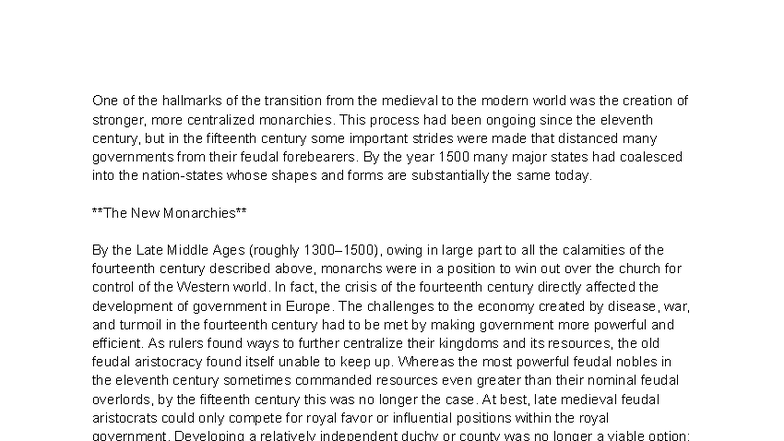 HIST 101 - The Rise of Centralized Monarchies in World Civilizations to ...