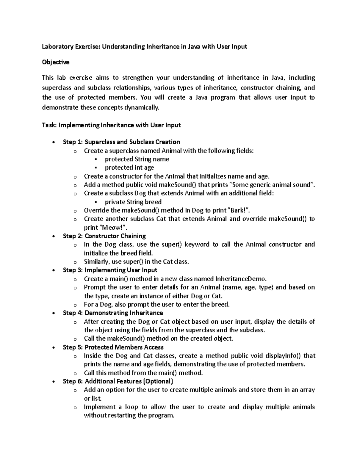 Laboratory Exercise 4: Inheritance in Java with User Input - Studocu