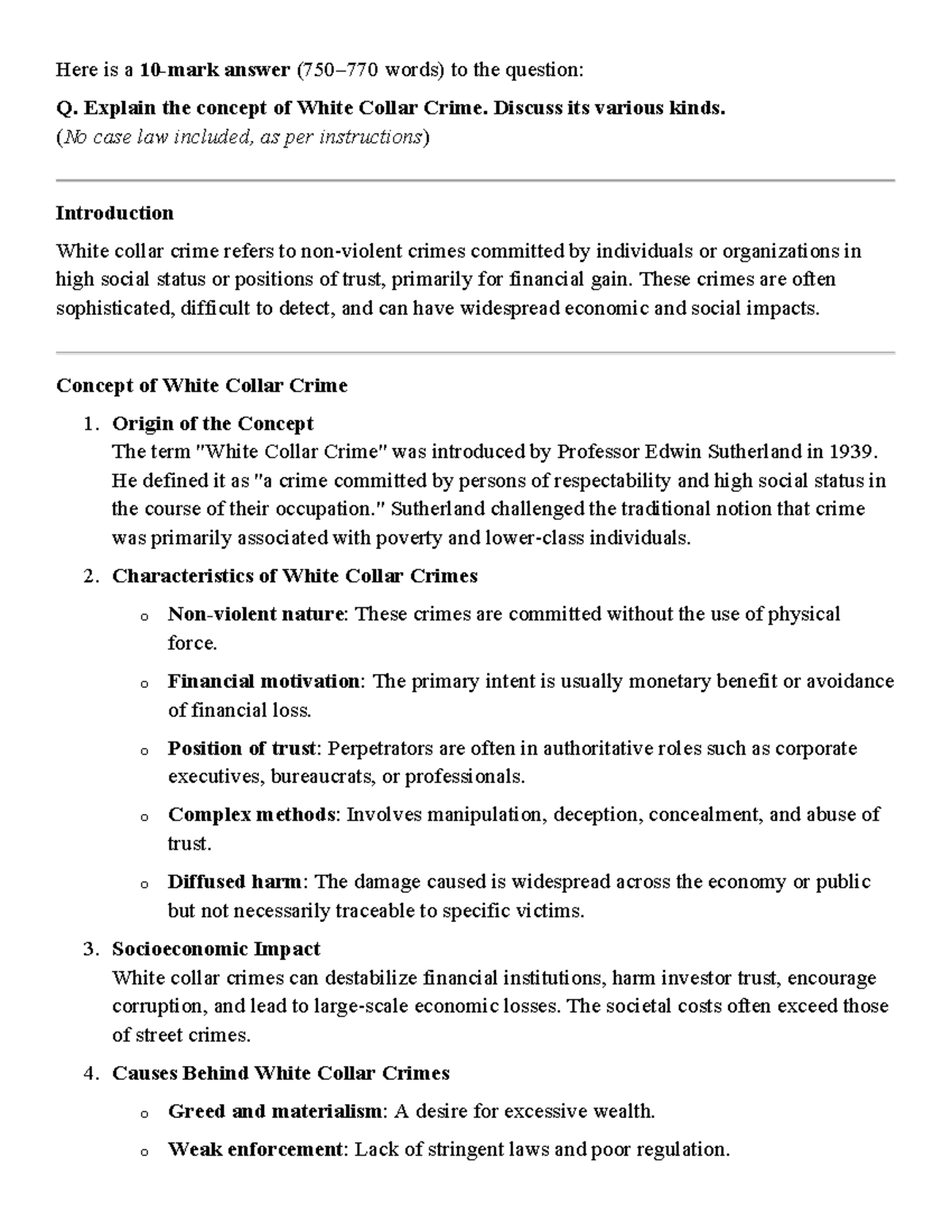 WCC - Comprehensive Notes on White Collar Crimes and Offences - Studocu