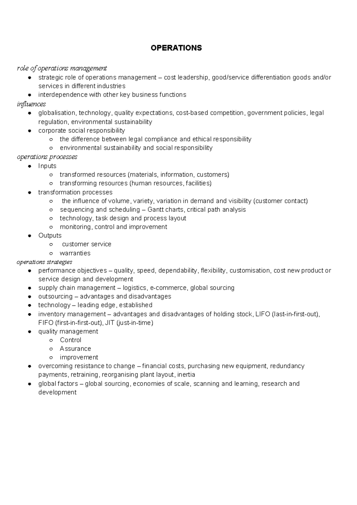 HSC Business Studies: Operations & Finance Management Overview - Studocu