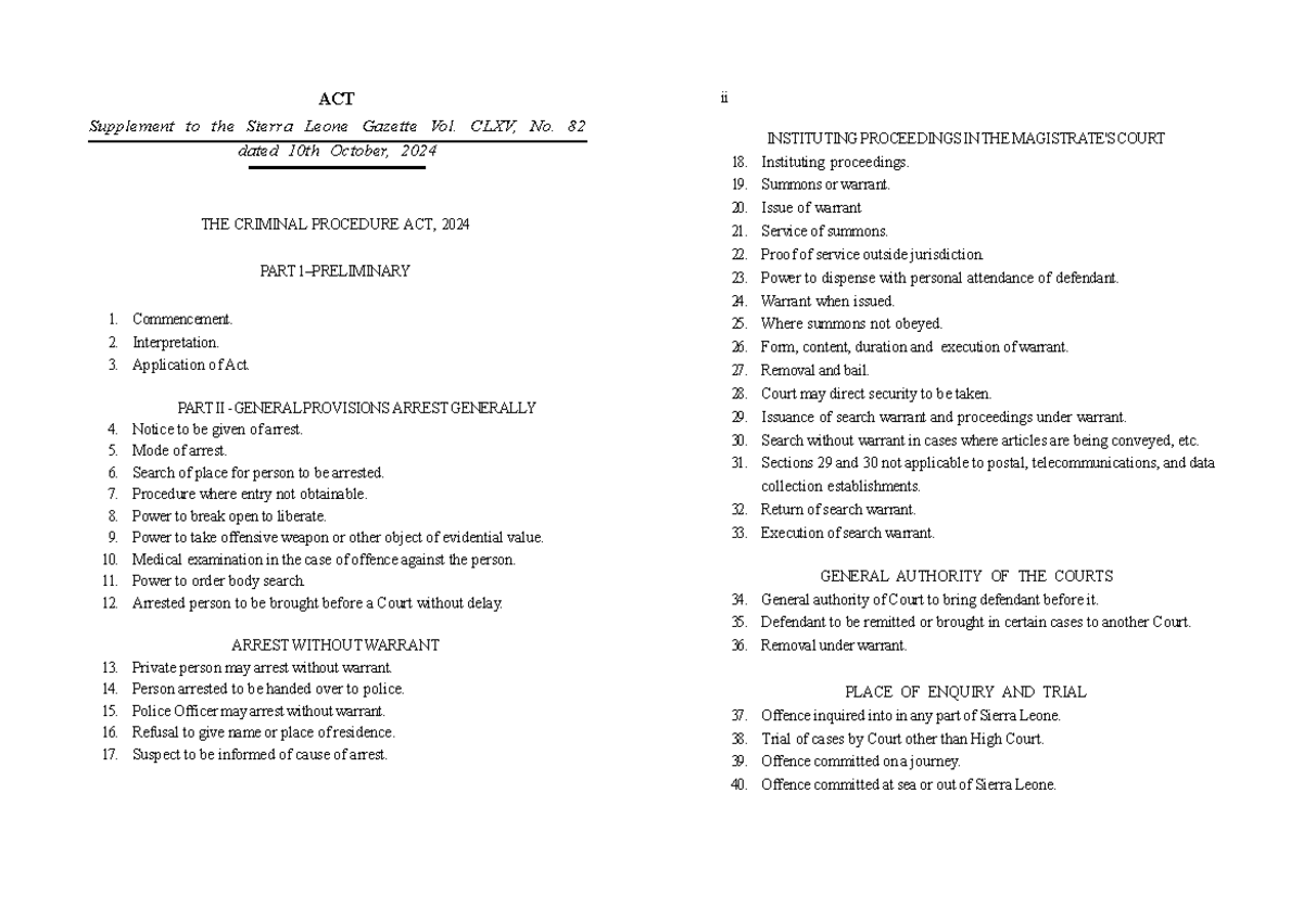 Criminal Procedure Act 2024: Key Provisions and Procedures - Studocu