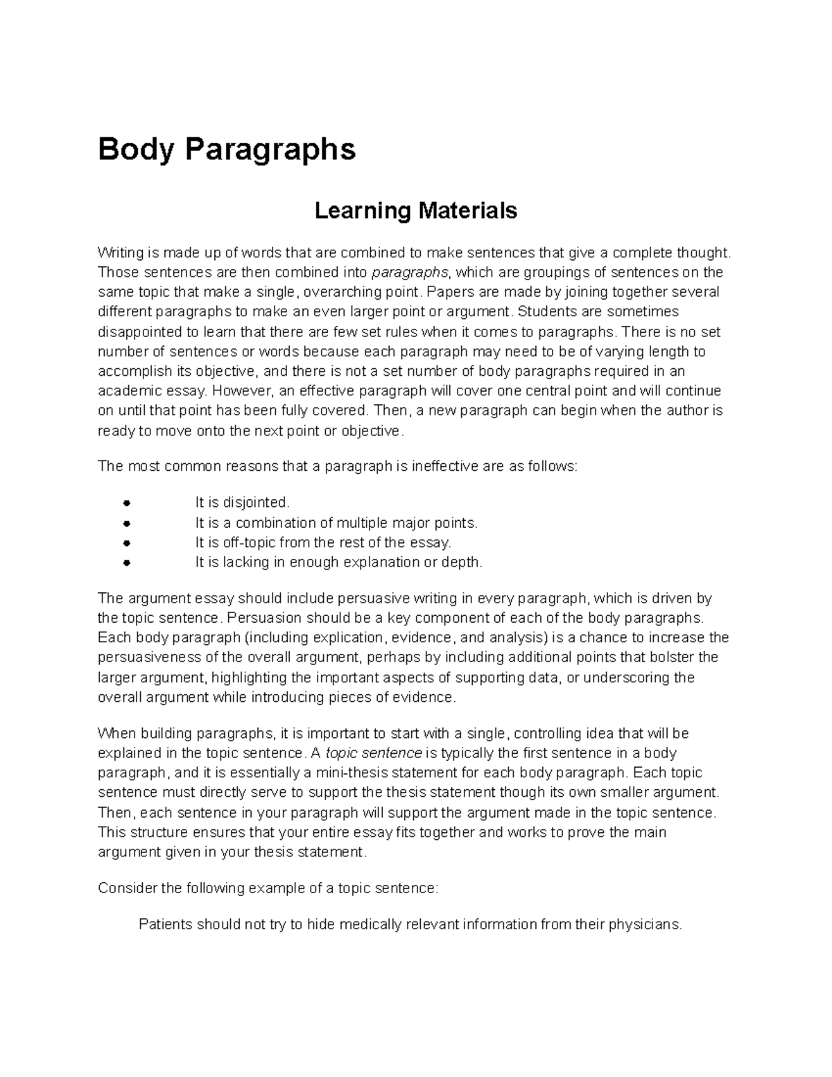 Effective Body Paragraphs: Structure and Persuasion Techniques - Studocu