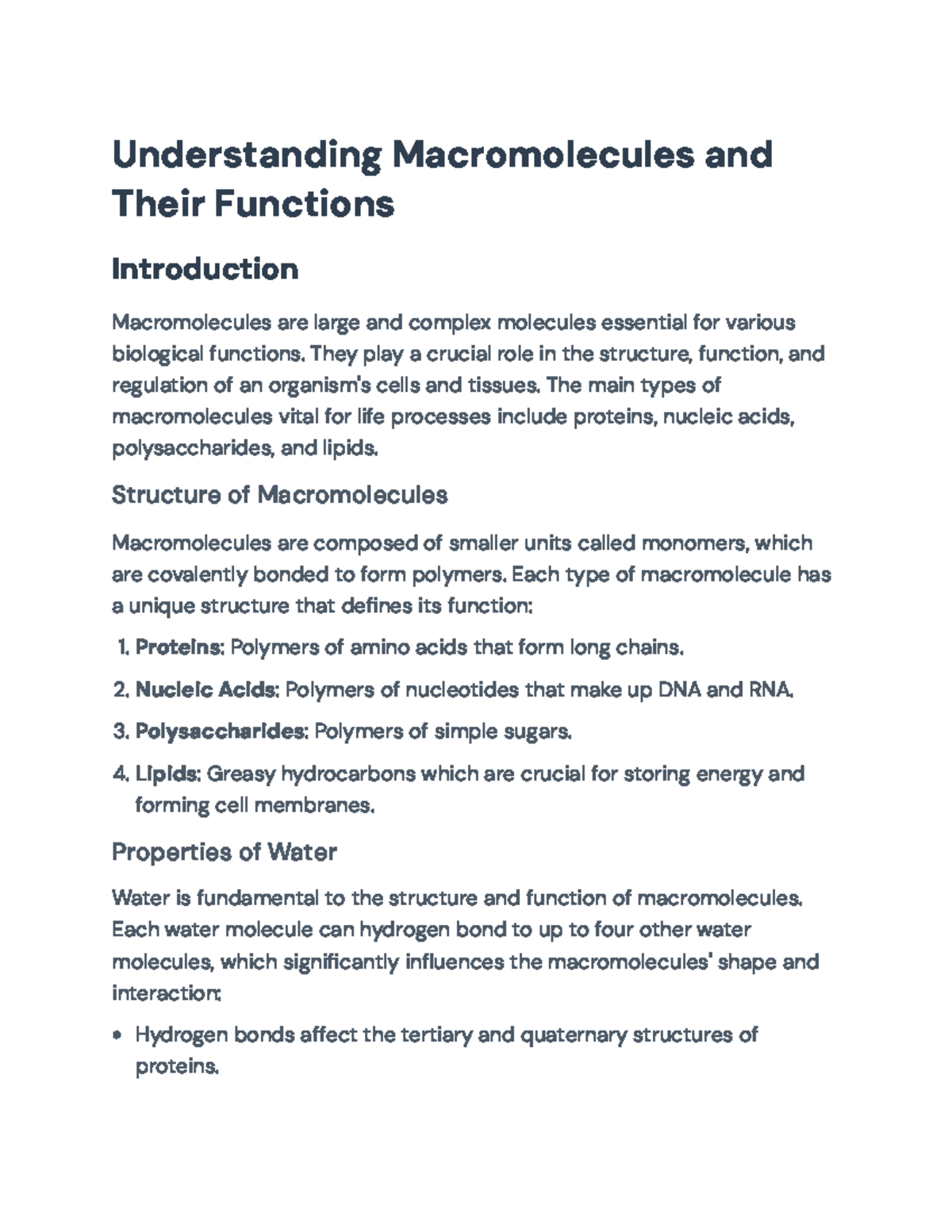 Understanding Macromolecules: Structure, Function & Biological Role - Studocu