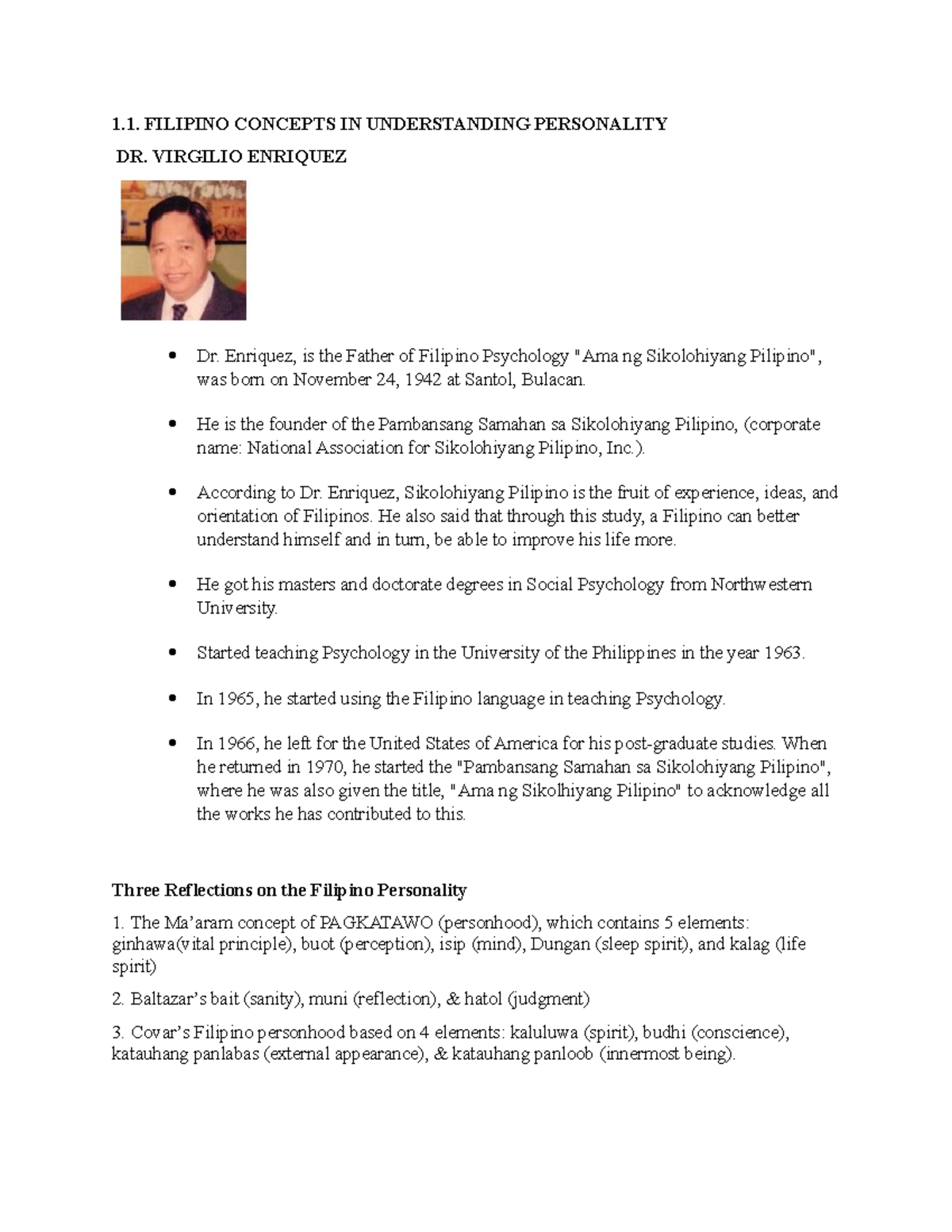 Theories of Personality - Filipino Psychology Insights (Week 17) - Studocu