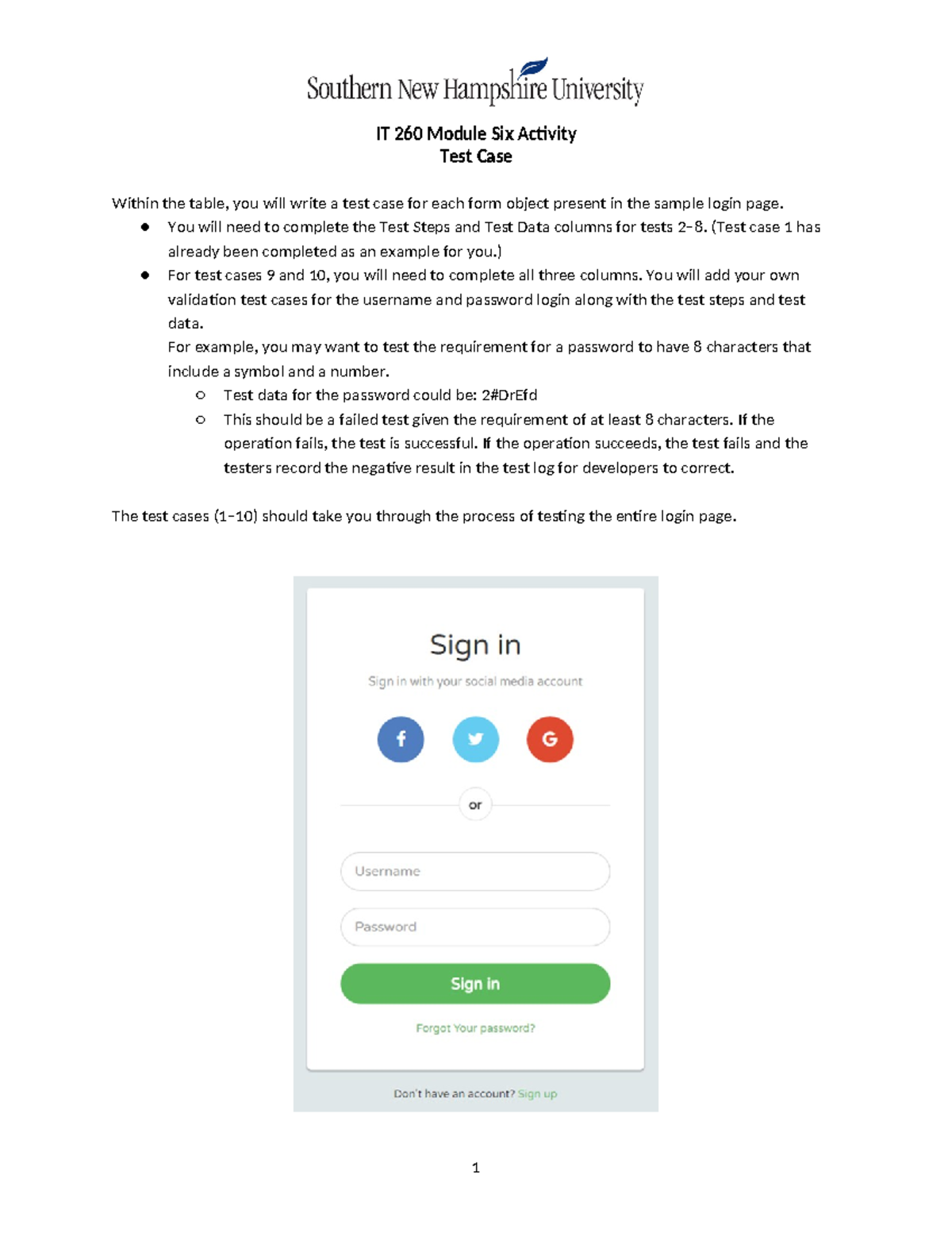 IT 260 Module 6-3 Activity: Test Cases for Login Page Validation - Studocu