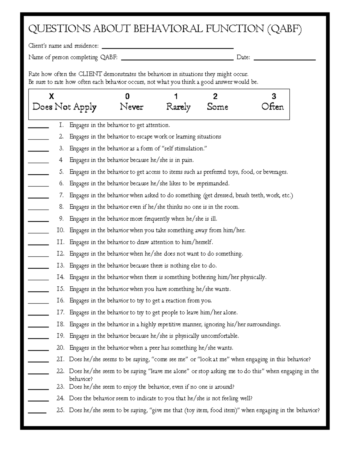 QABF - ABA Assessment Overview: Questions About Behavioral Functions ...