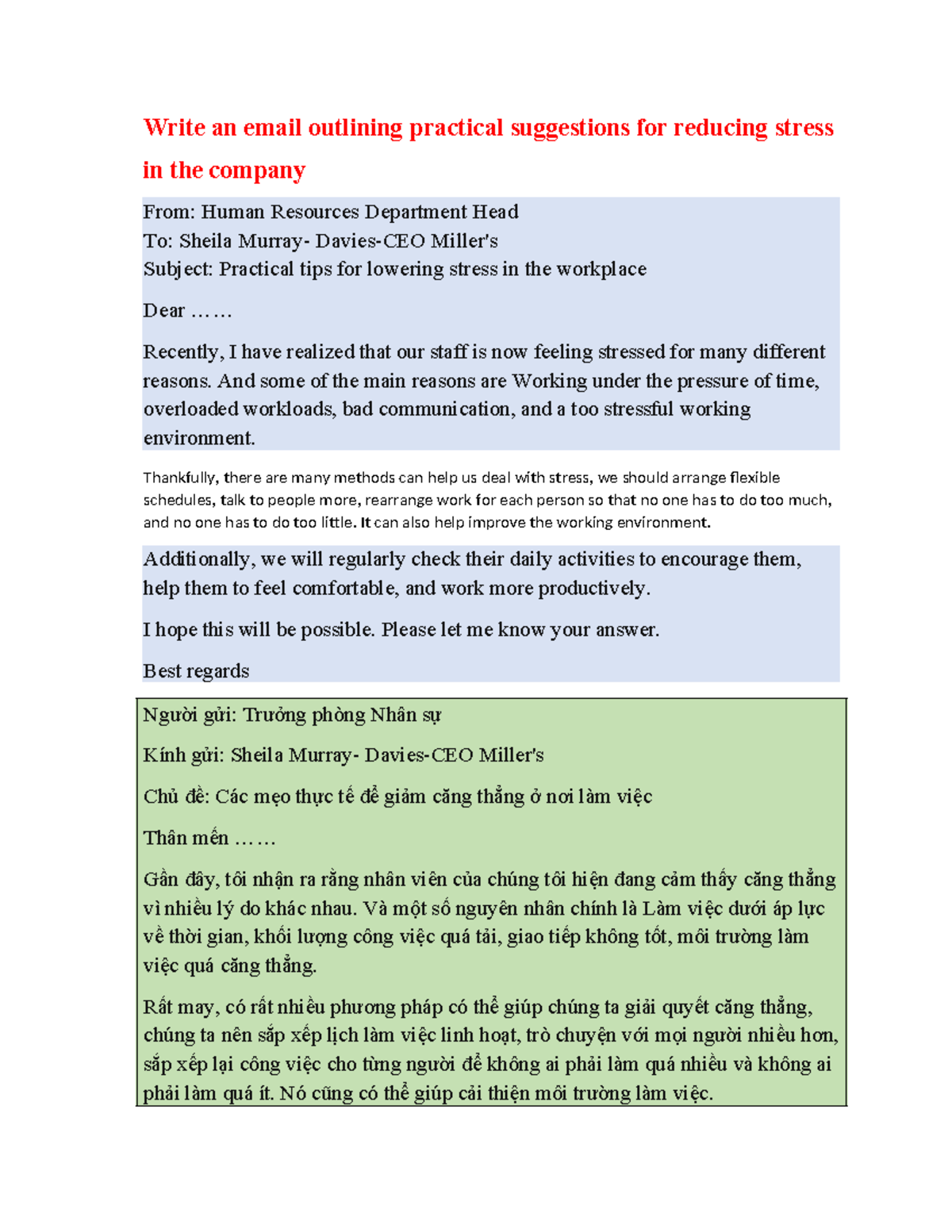 Email-HK2-N2 - Write an email outlining practical suggestions for ...
