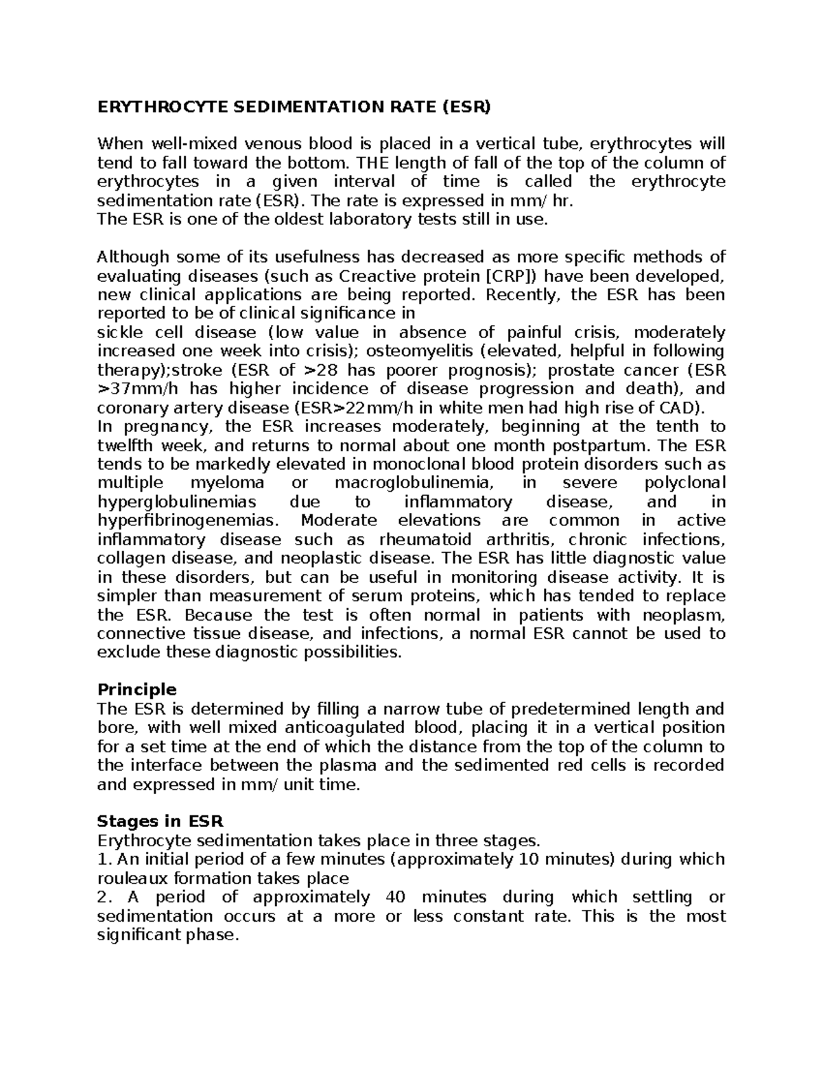 ESR: Understanding Erythrocyte Sedimentation Rate in Clinical Practice ...