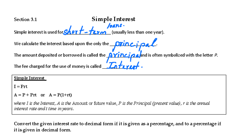 Section 3.1 Simple Interest Solutions (Loans & Short-Term) - Studocu
