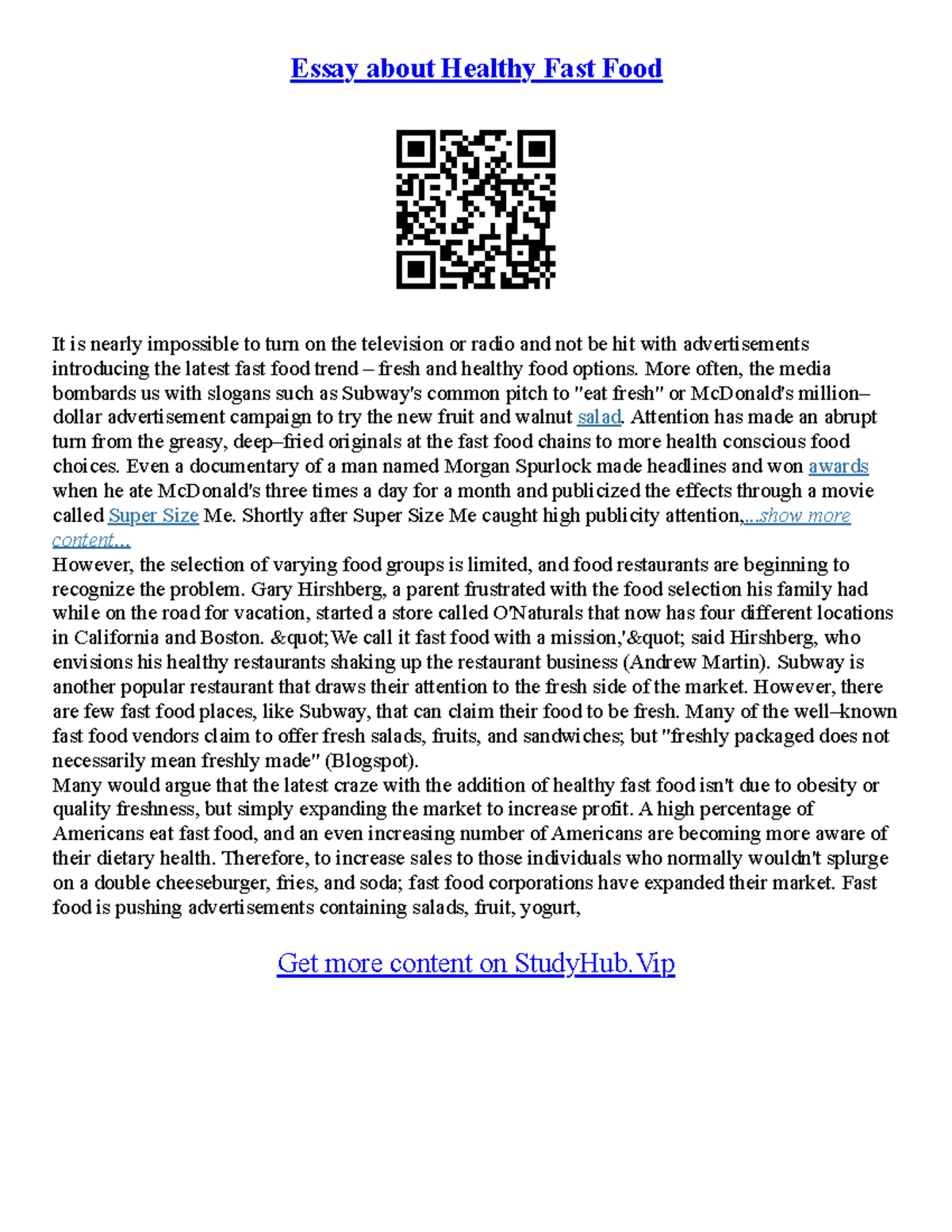 Fast Food Industry Analysis: Health Trends and Consumer Choices Essay ...