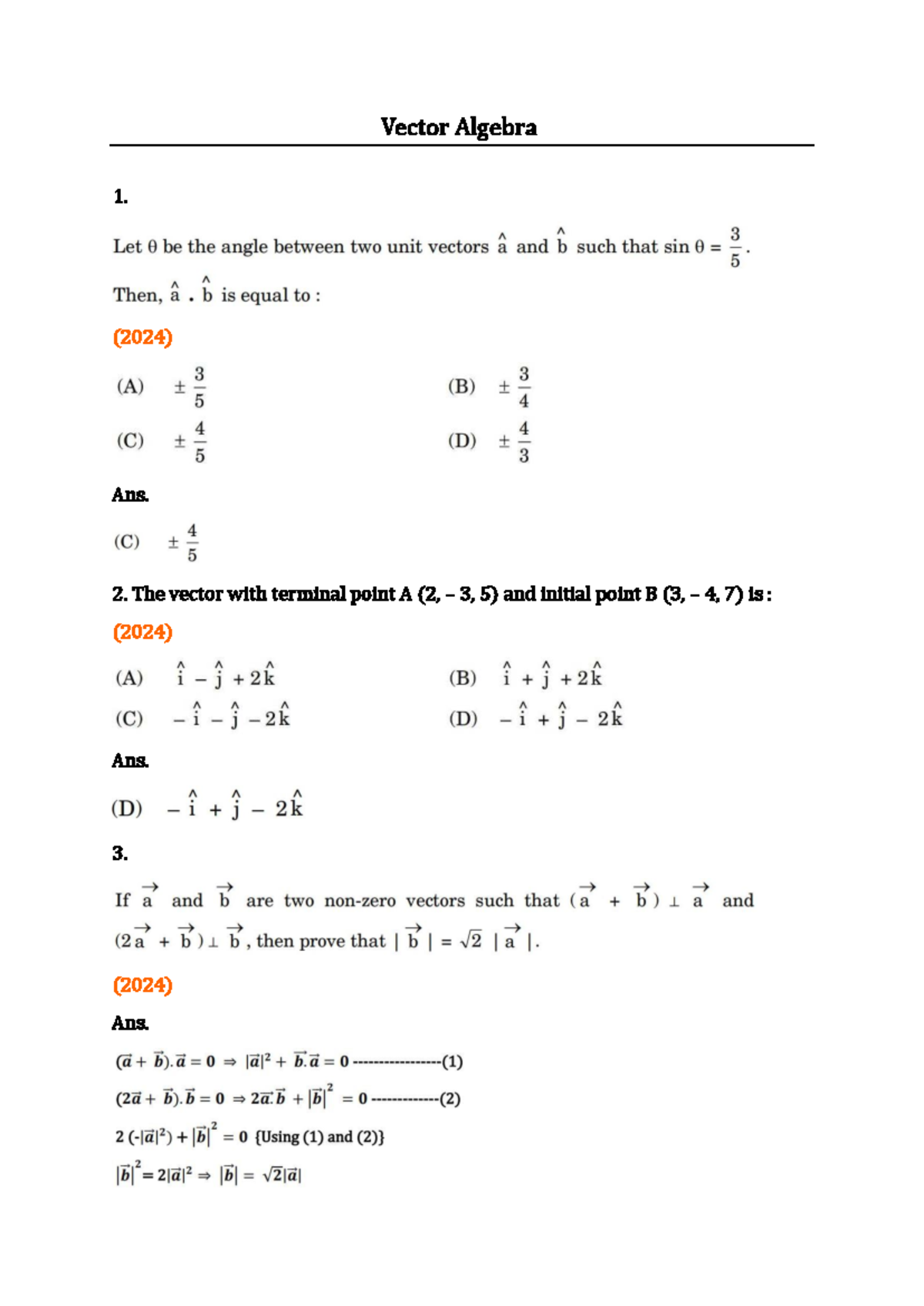 Vector algebra pyqs - Practical - Mathematics: Applications and Interpretation SL - Studocu