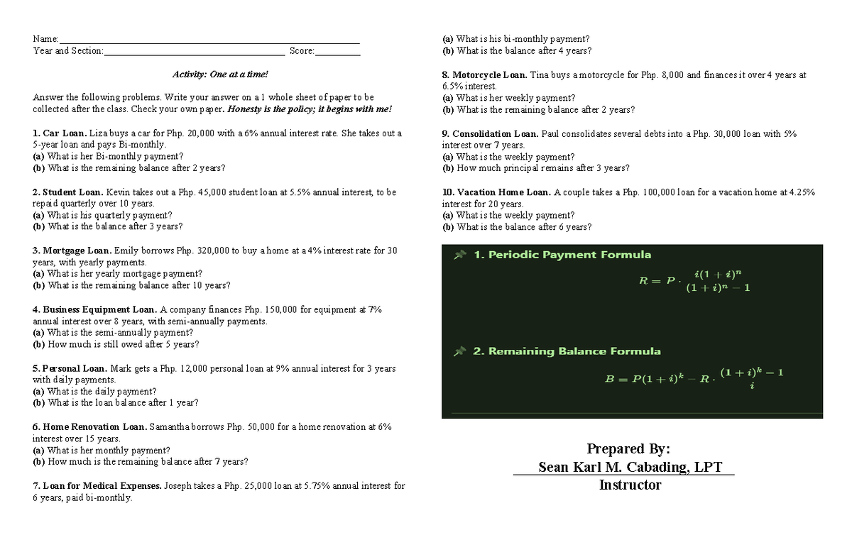 Amortization Problems and Solutions (Course Code: FIN 101) - Studocu