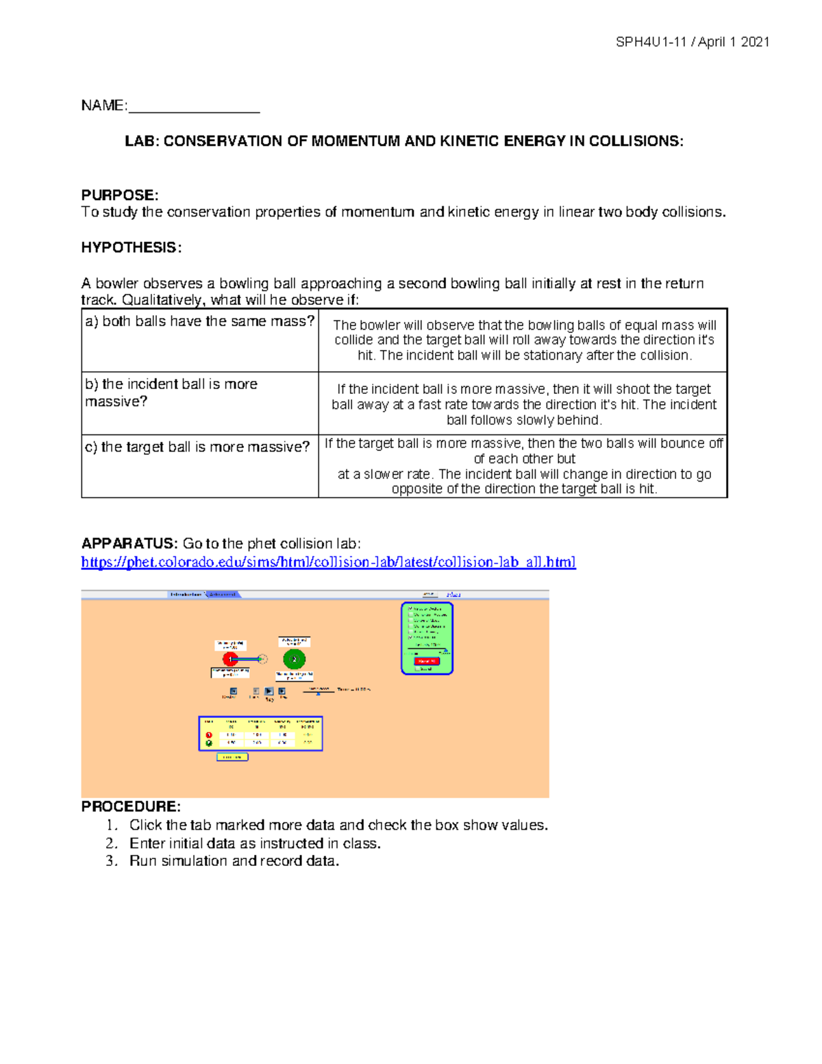 Conservation of Momentum Lab: Exploring Kinetic Energy in Collisions ...
