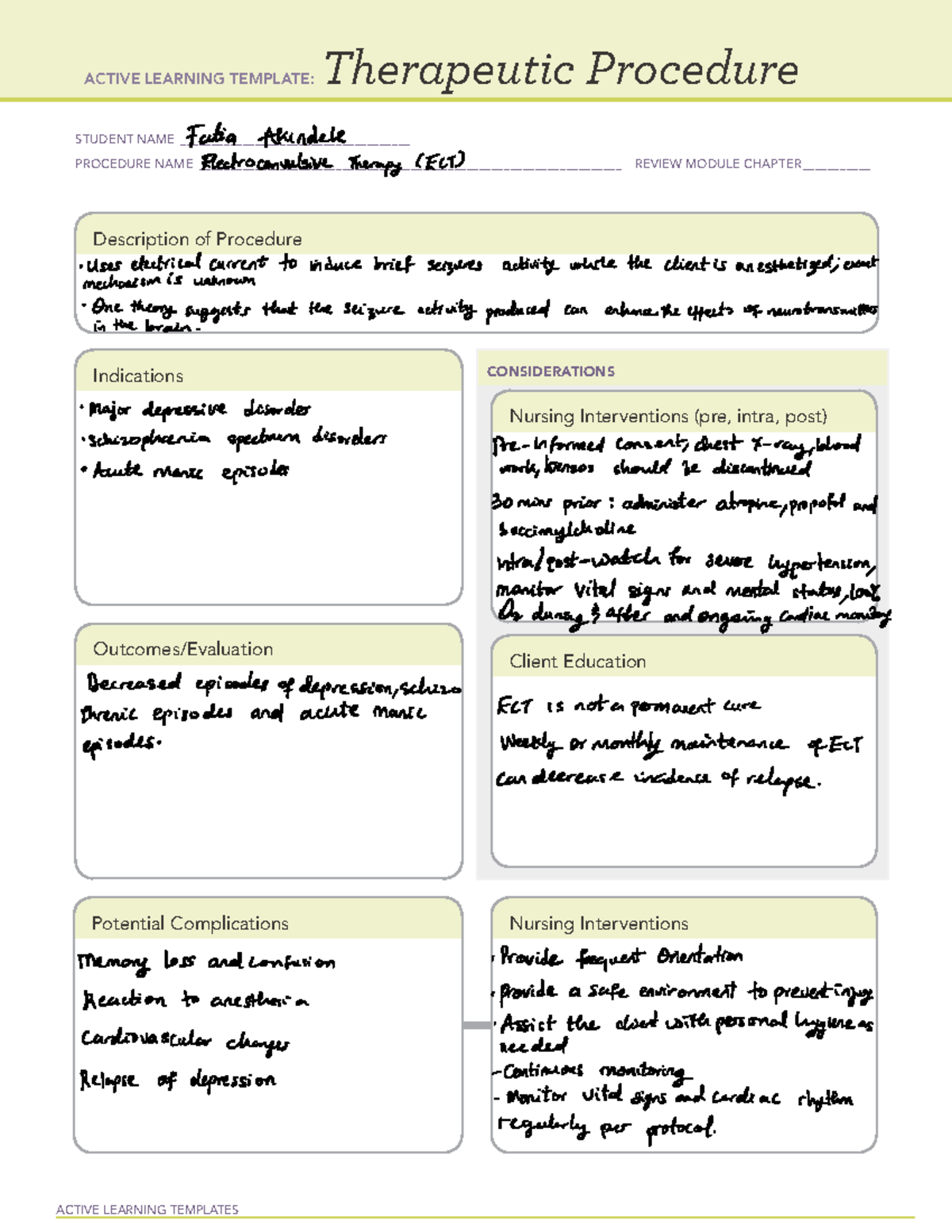 ECT - Active Learning Template for Electroconvulsive Therapy - Studocu