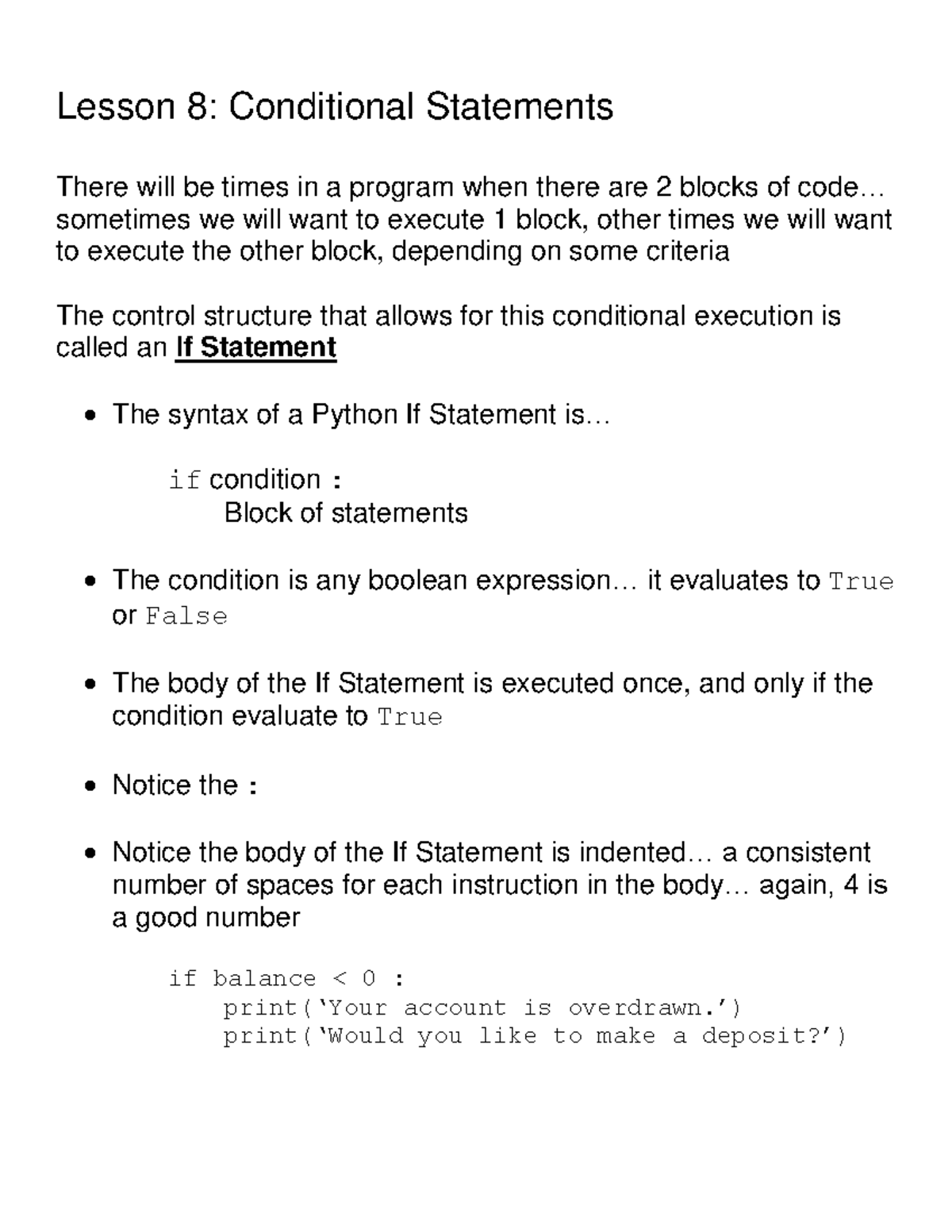 Lesson 8: Conditional Statements in Python - Studocu