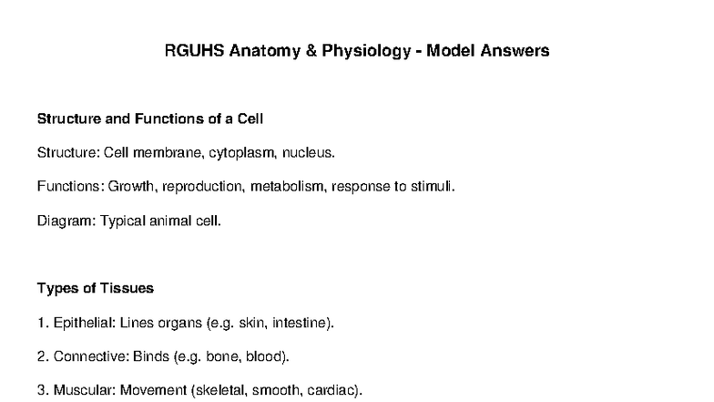 RGUHS Anatomy & Physiology Model Answers: Cell Structure & Functions ...