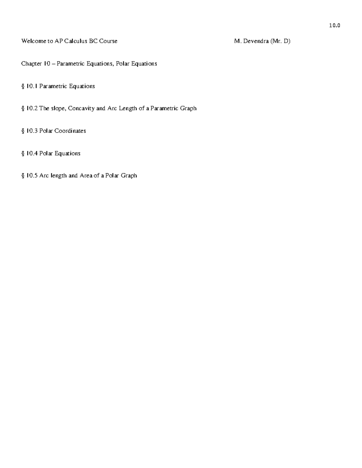 Ap Calculus Bc Chapter 10 Parametric Equations Polar Equations Welcome To Ap Calculus Bc