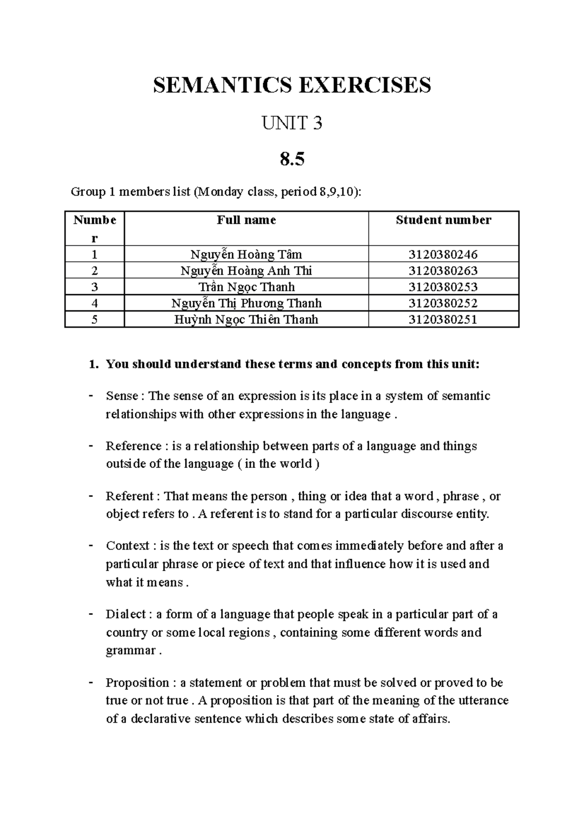 Semantics exercises unit 3 - Ngữ nghĩa học - Saigon University - Studocu
