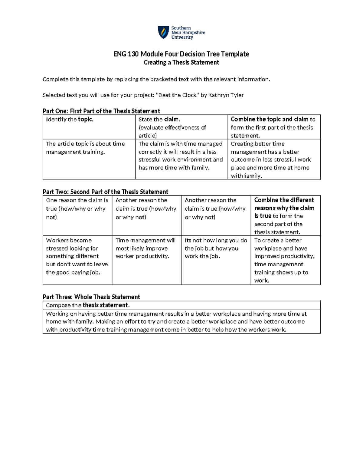 ENG 130 Final Thesis Statement Template and Guidelines - Studocu