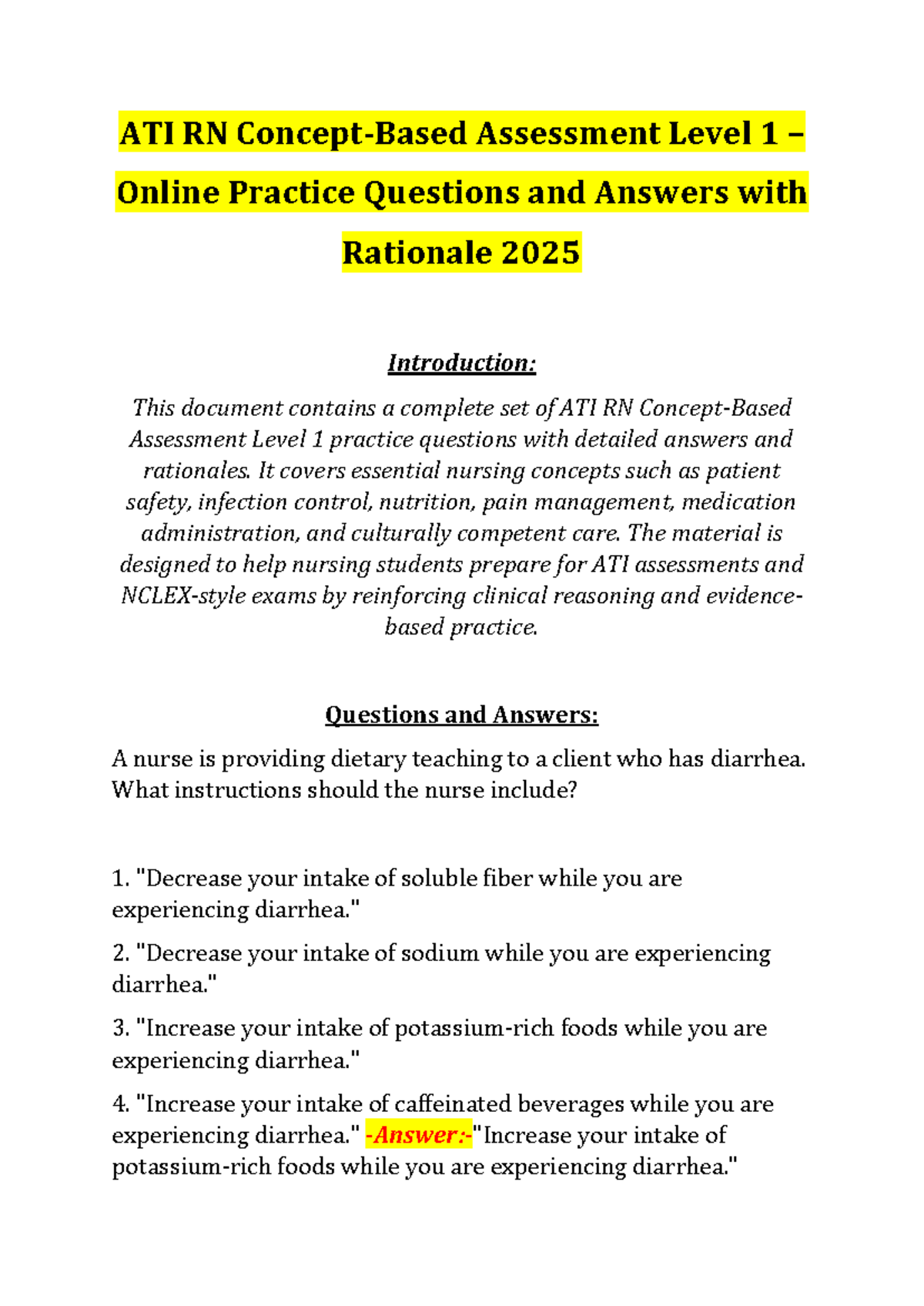 ATI RN Concept-Based Assessment Level 1: Online Practice Q&A with ...