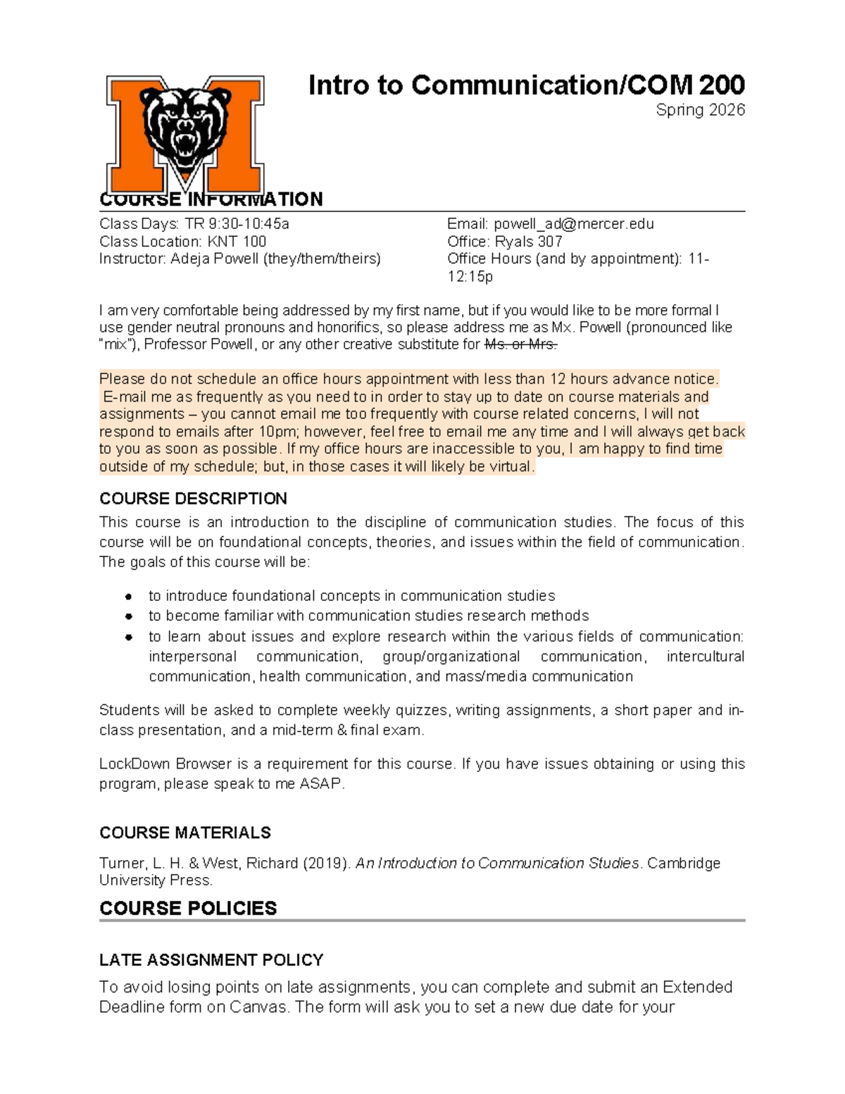 COM 200 S26: Intro to Communication Studies Syllabus Spring 2026 - Studocu