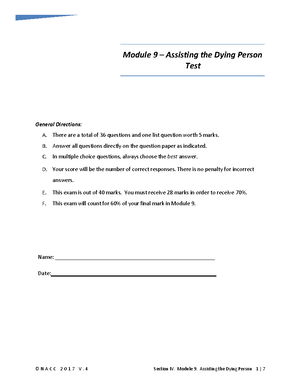 Module 9 psw assisting the dying person test - Module 9 PSW Assisting ...